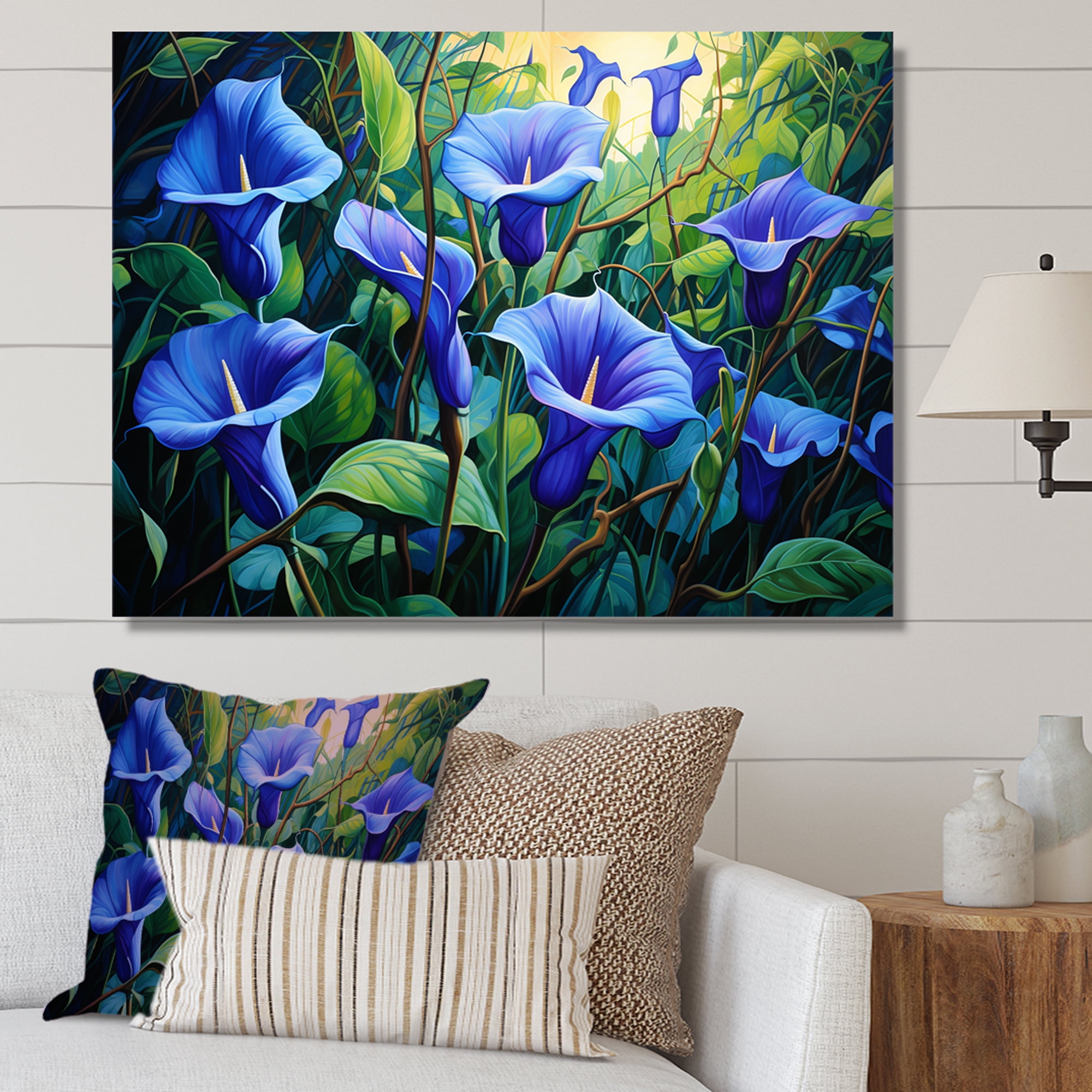Designart "Symphony of Morning Glory Garden in Blue and White I" Floral ...