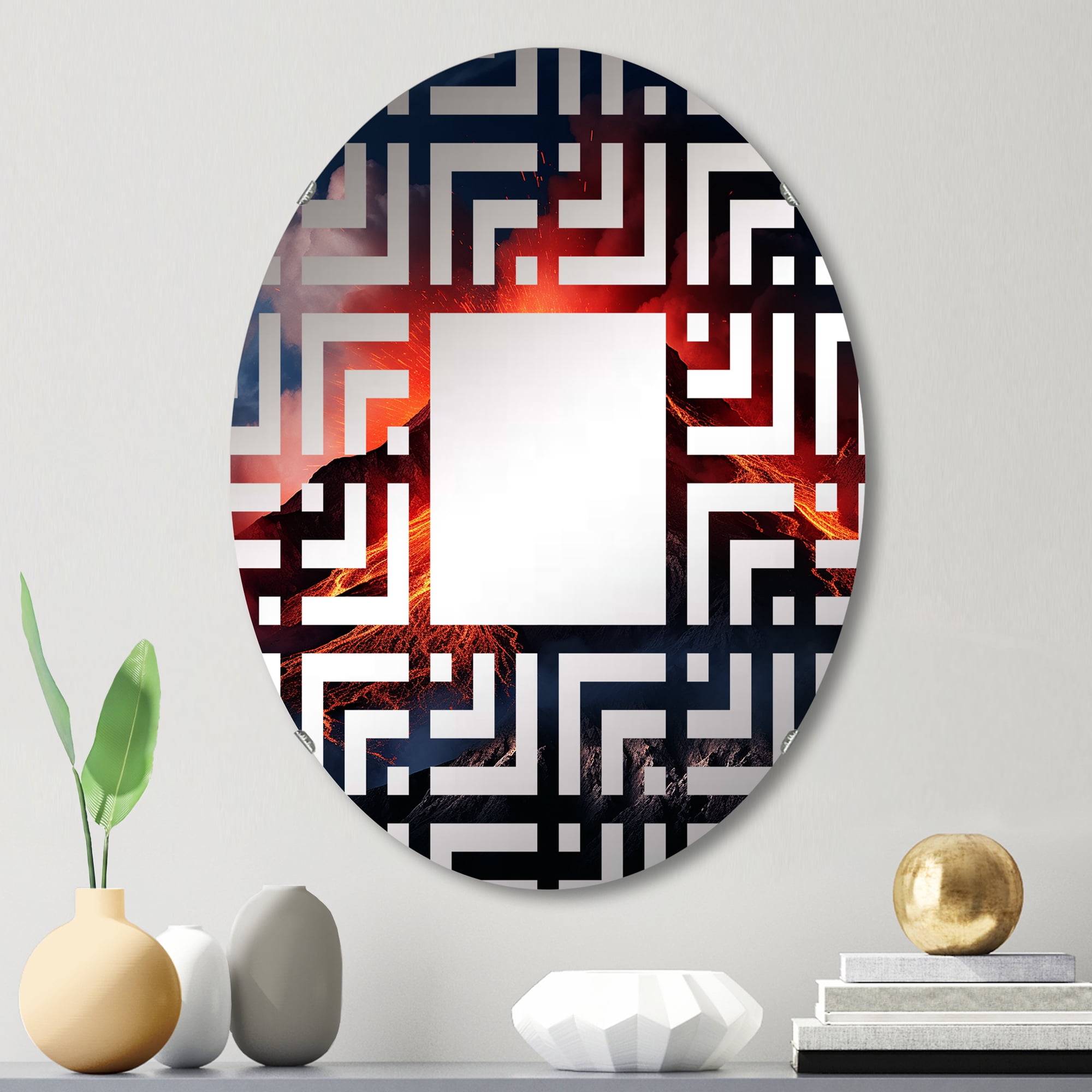 Designart "Symphony of Volcanic Forces I" Volcano Maze Round Wall ...