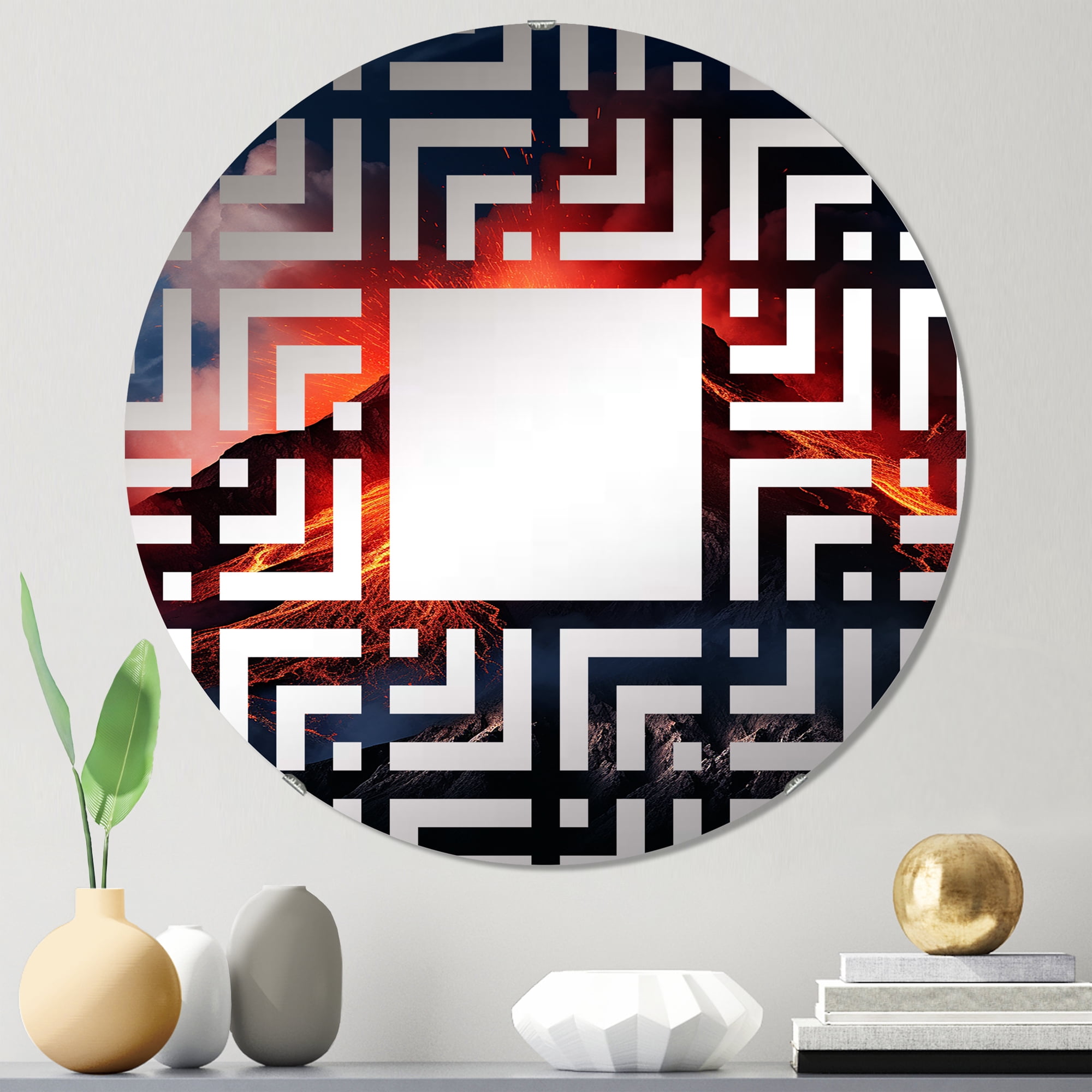 Designart "Symphony of Volcanic Forces I" Volcano Maze Round Wall ...
