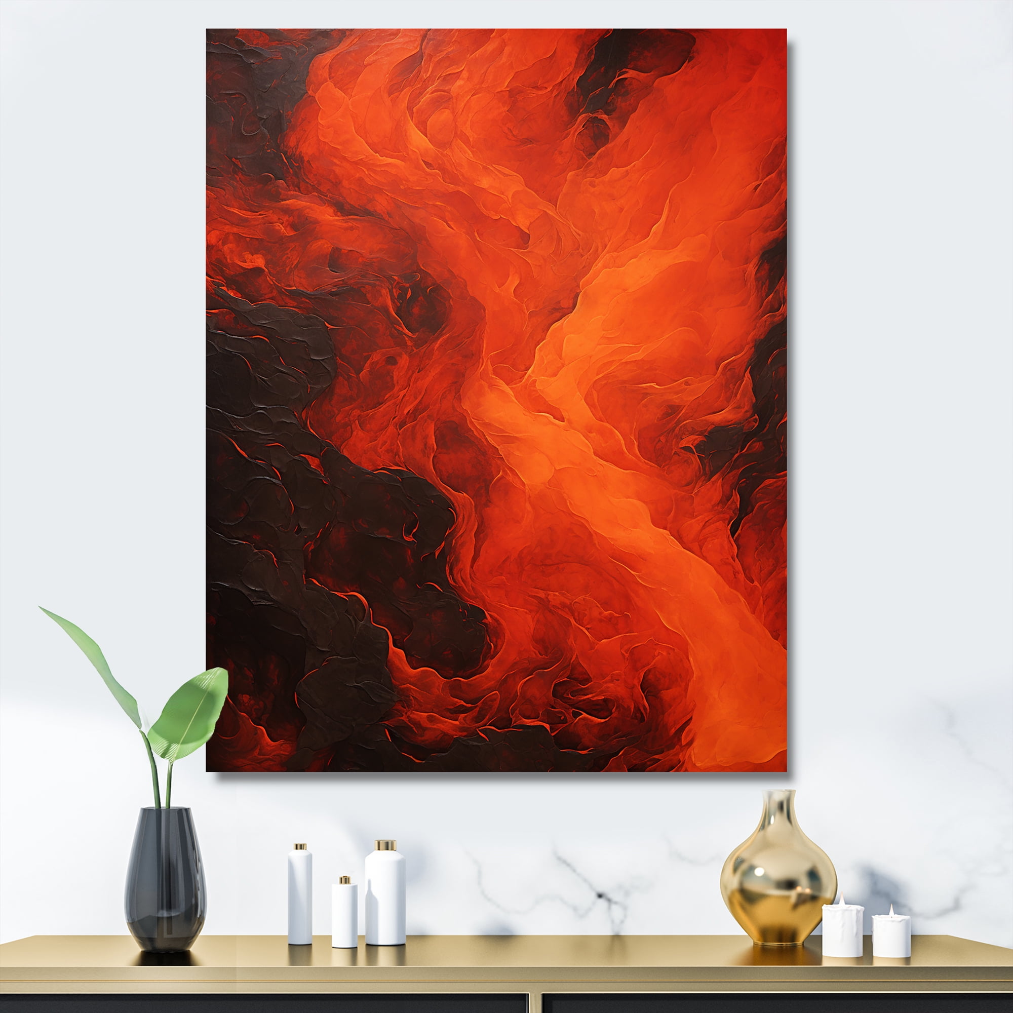 Designart "Tachisme Fusion in Volcanic Style IV" Abstract Canvas Wall ...