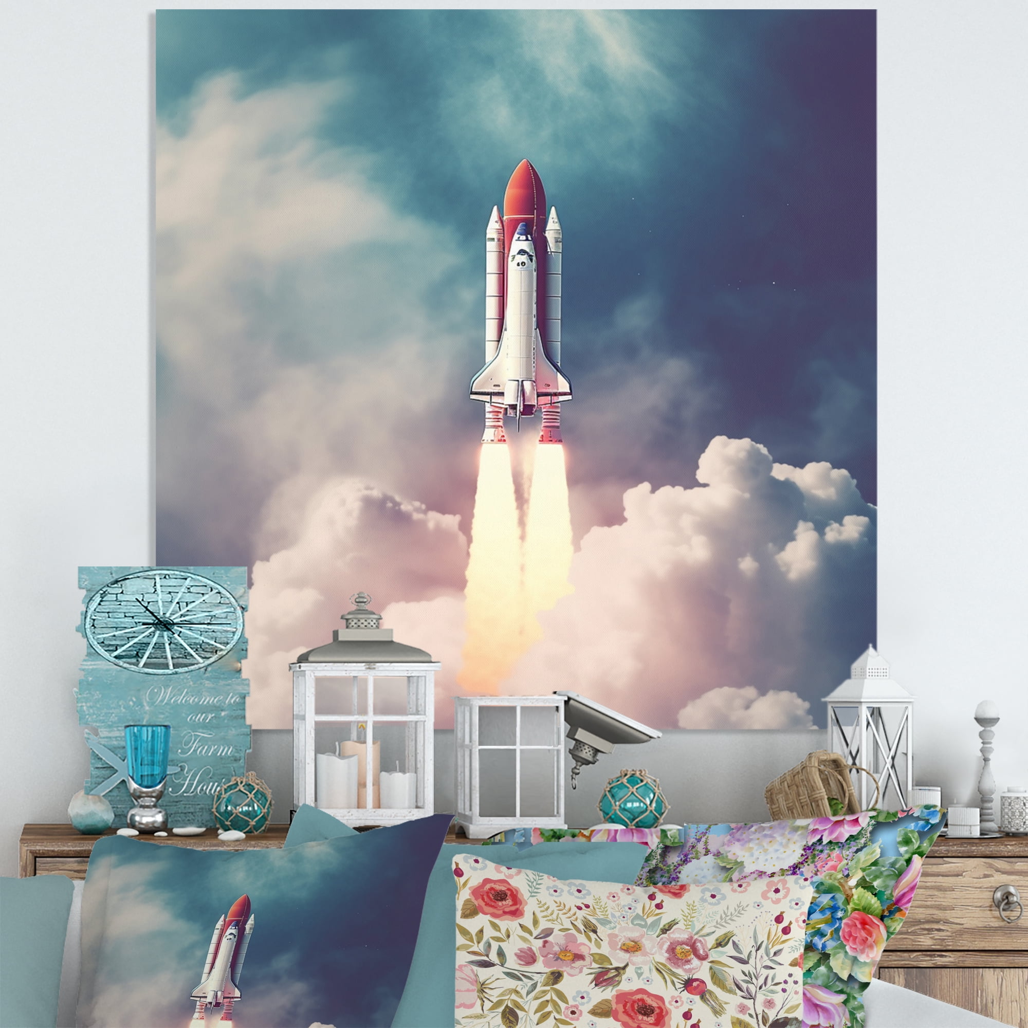 Designart "Taking Off of a Spaceship I" Modern Metal Wall Decor ...