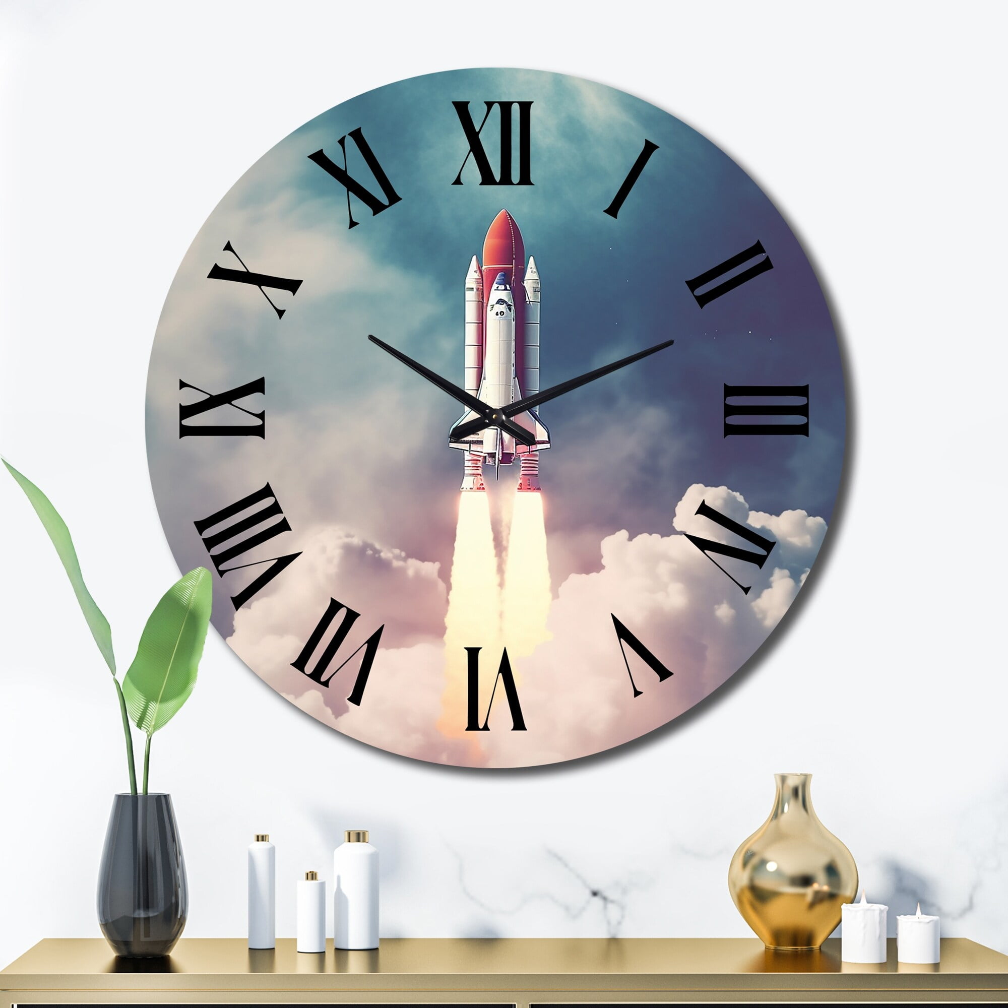 Designart "Taking Off of a Spaceship I" Modern Oversized Wall Clock ...