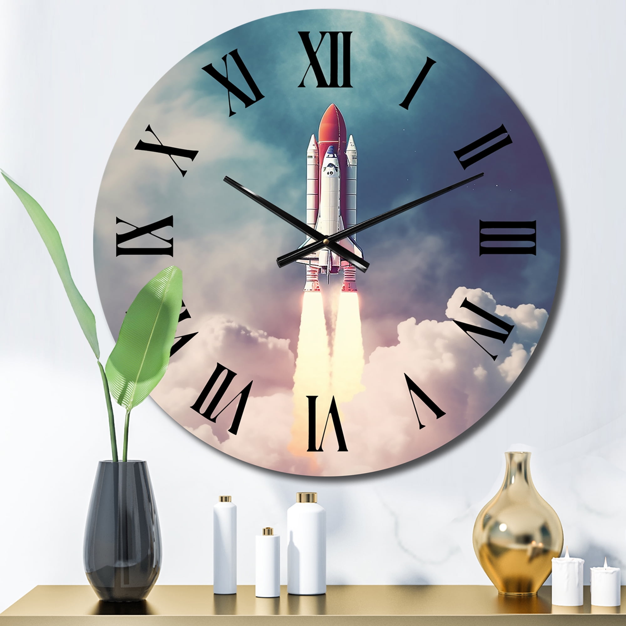 Designart "Taking Off of a Spaceship I" Modern Oversized Wall Clock ...