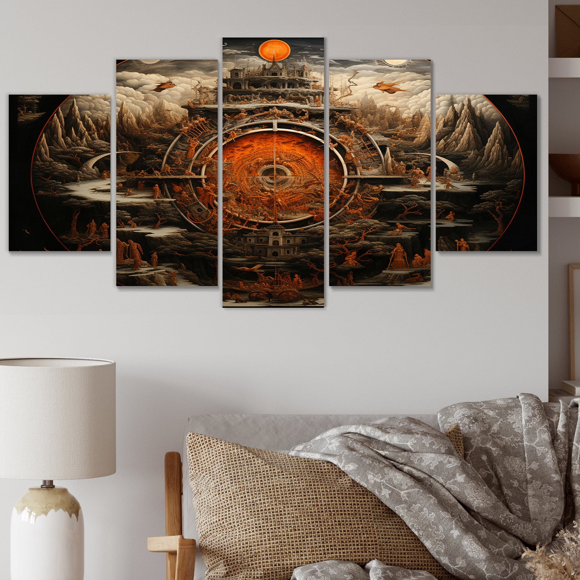 Designart "Tangerine Cream Dharma Cycle Of Existence" Spiritual Art ...