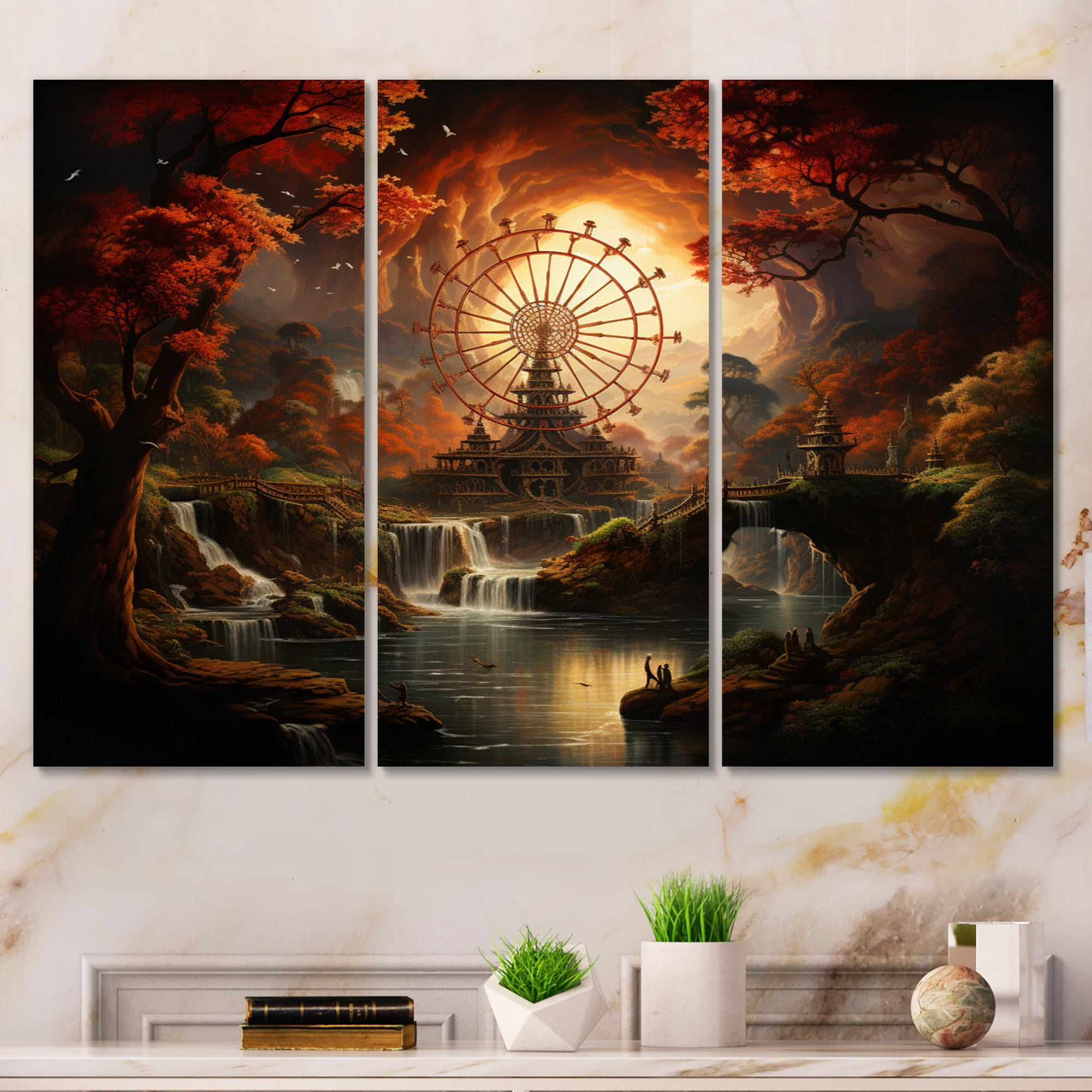 Designart "Tangerine Golden Dharma Craft Cycle Of" Spiritual Metal Wall Art Set - Walmart.com