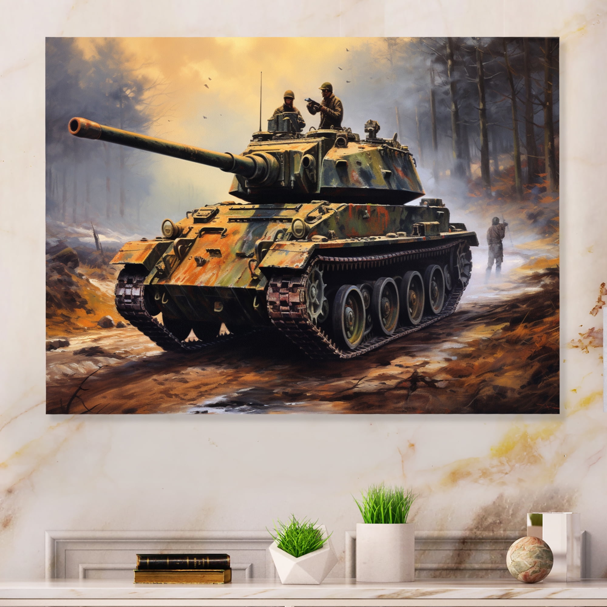 Designart "Tank in Action During World War II II" Military Metal Wall ...