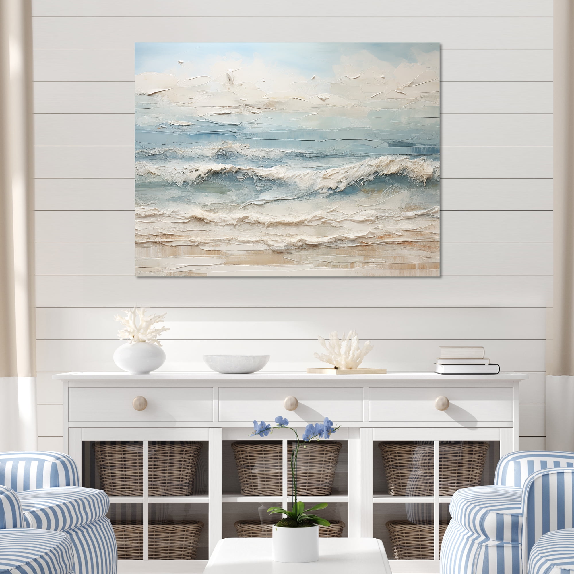 Designart "Taupe And Azure Seaside Artwork" Beach Wall Art Prints ...
