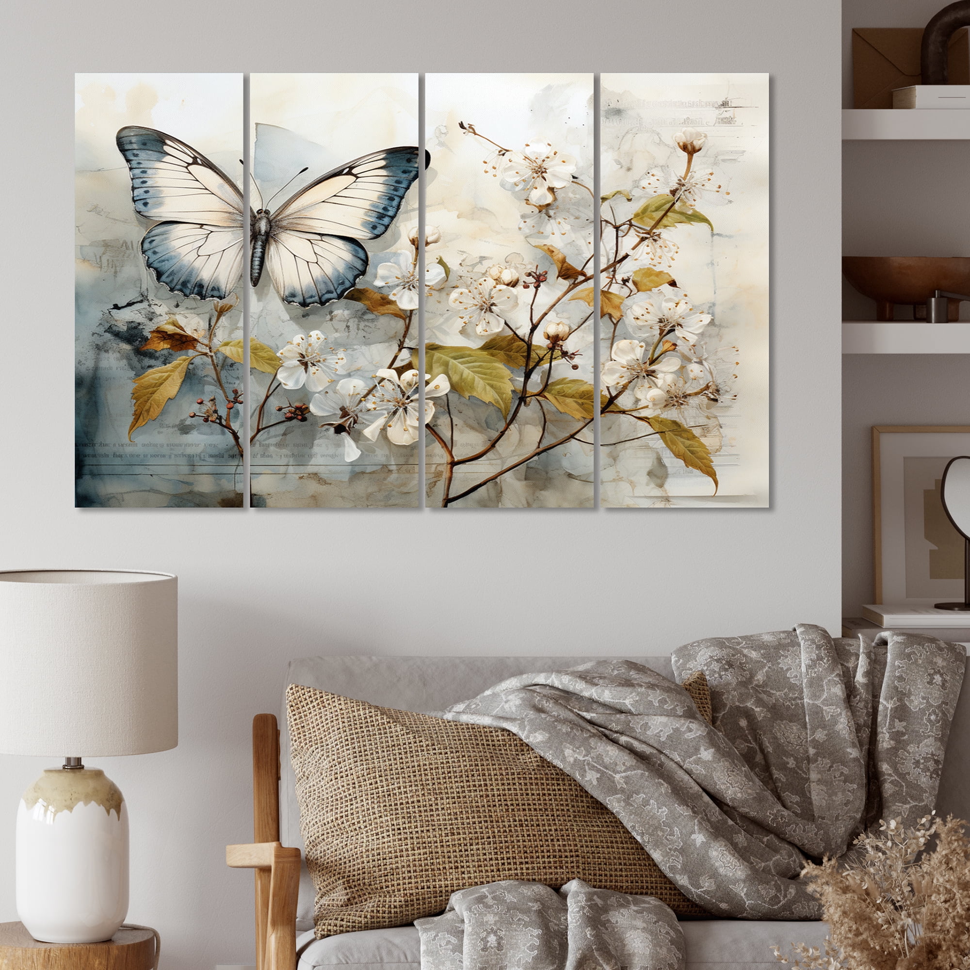 Designart "Taupe Butterfly Moment Of Fortune" Animals Metal Art Print ...
