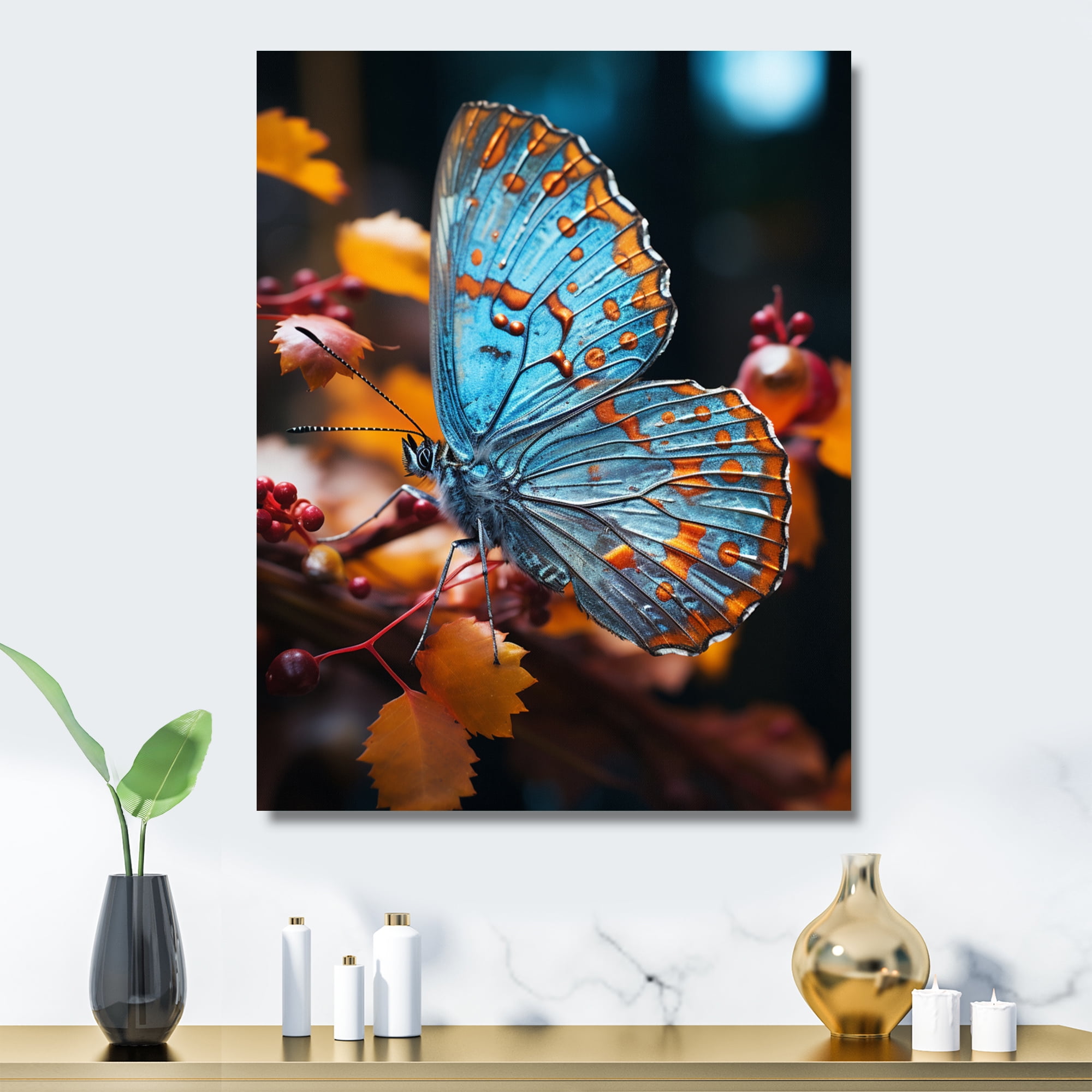 Designart "Teal Amber Insect Monarch" Animals Butterfly Metal Wall ...