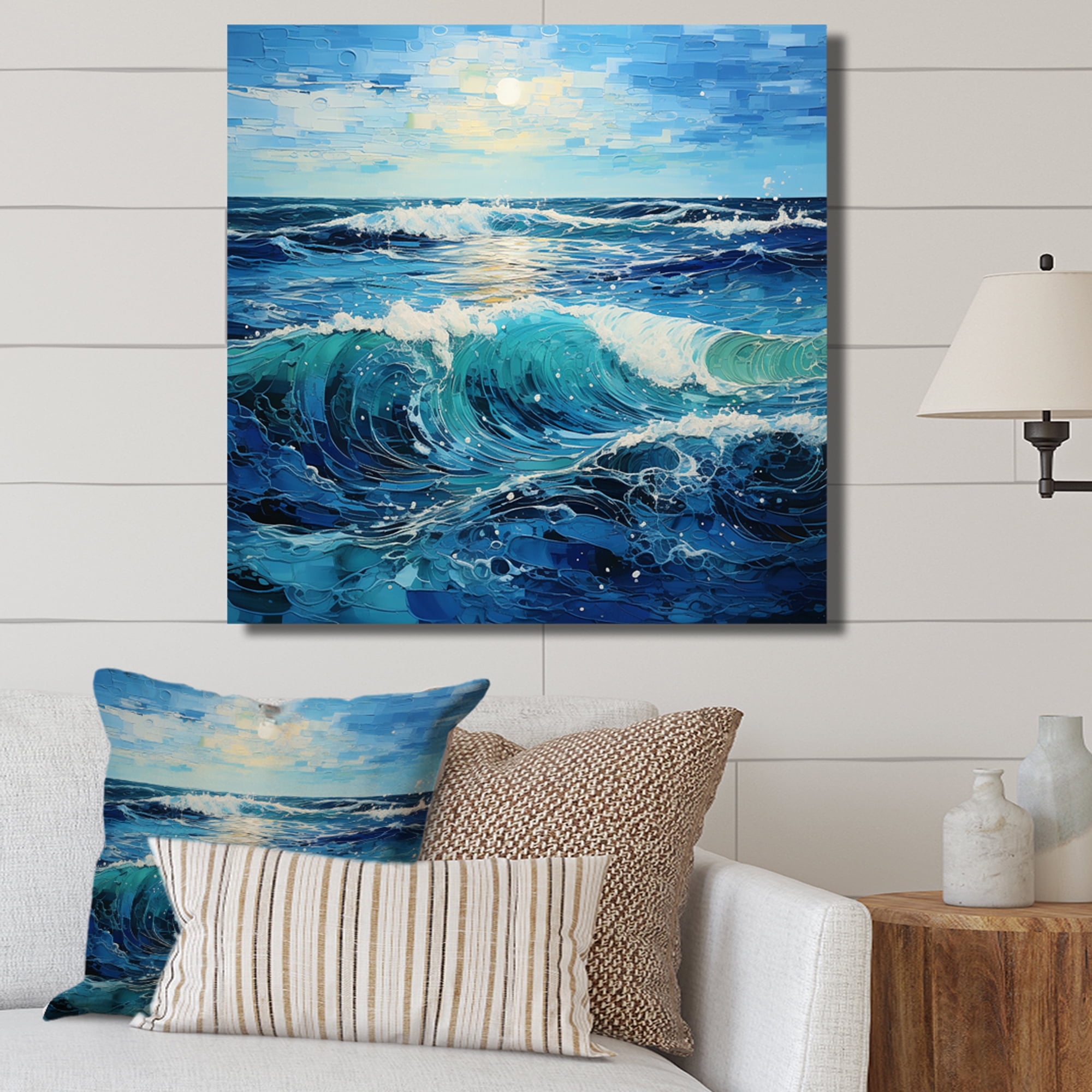 Designart "Teal Blue Ocean Coastal Charm Pointillism" Nautical & Beach ...