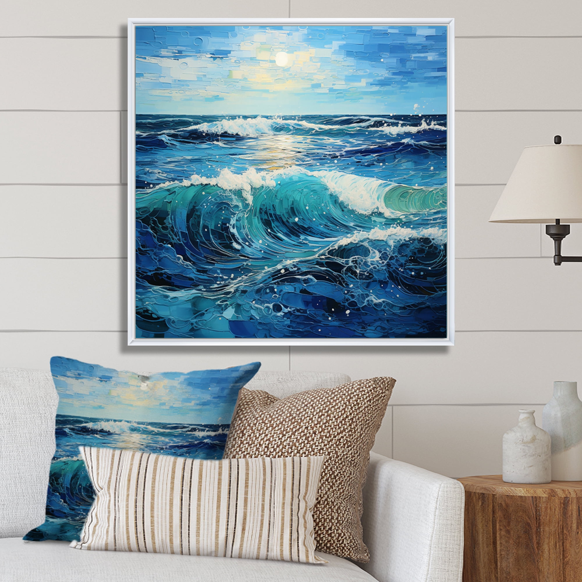 Designart "Teal Blue Ocean Coastal Charm Pointillism" Nautical & Beach ...
