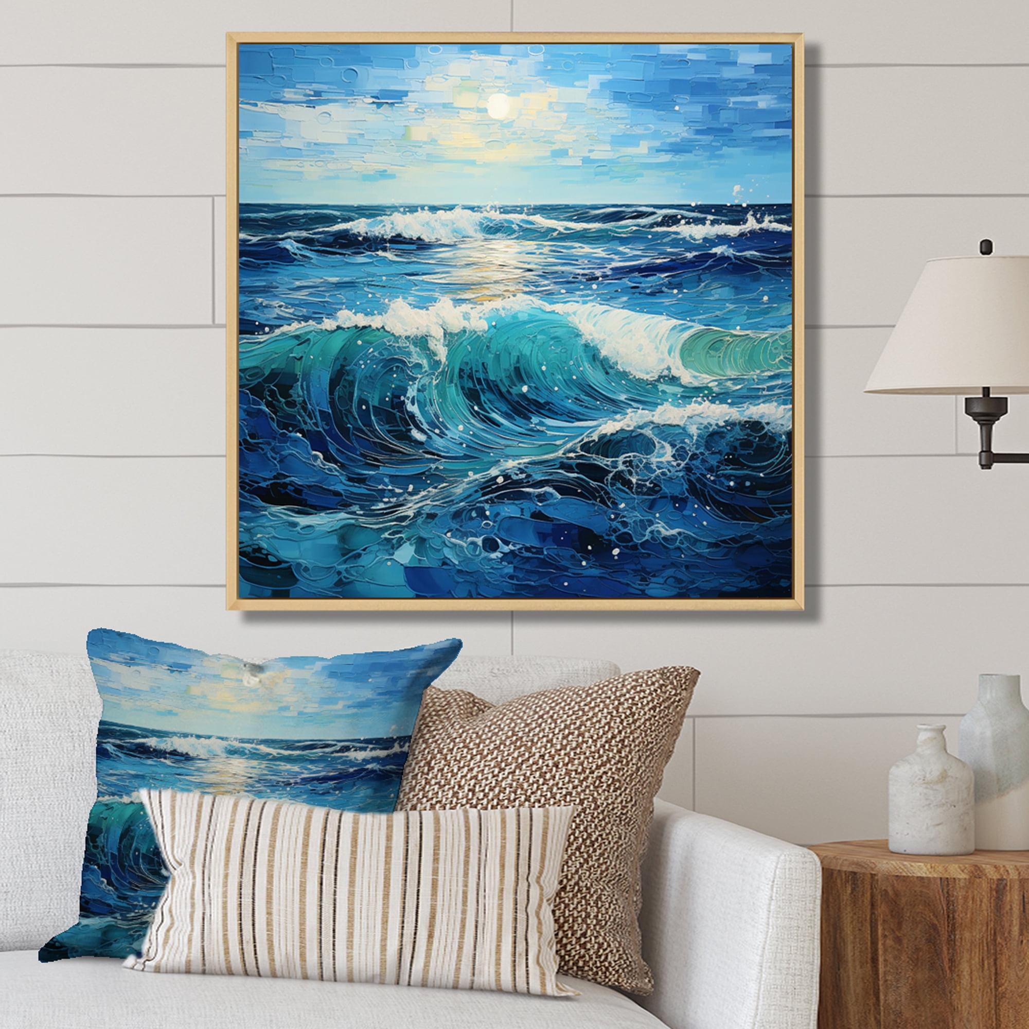 Designart "Teal Blue Ocean Coastal Charm Pointillism" Nautical & Beach ...