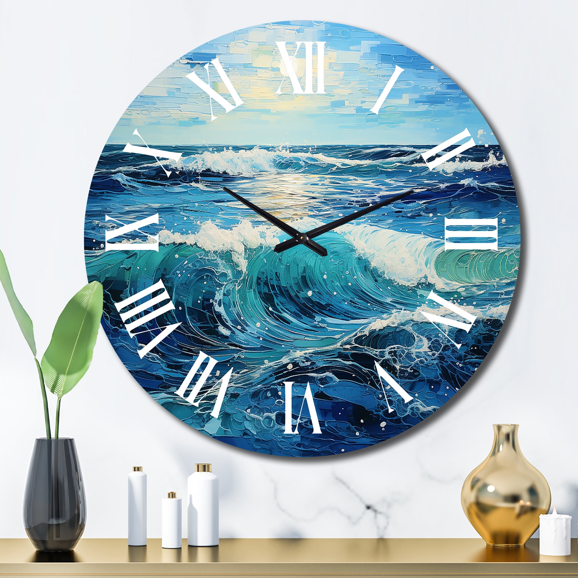 Designart "Teal Blue Ocean Coastal Charm Pointillism" Nautical & Beach ...