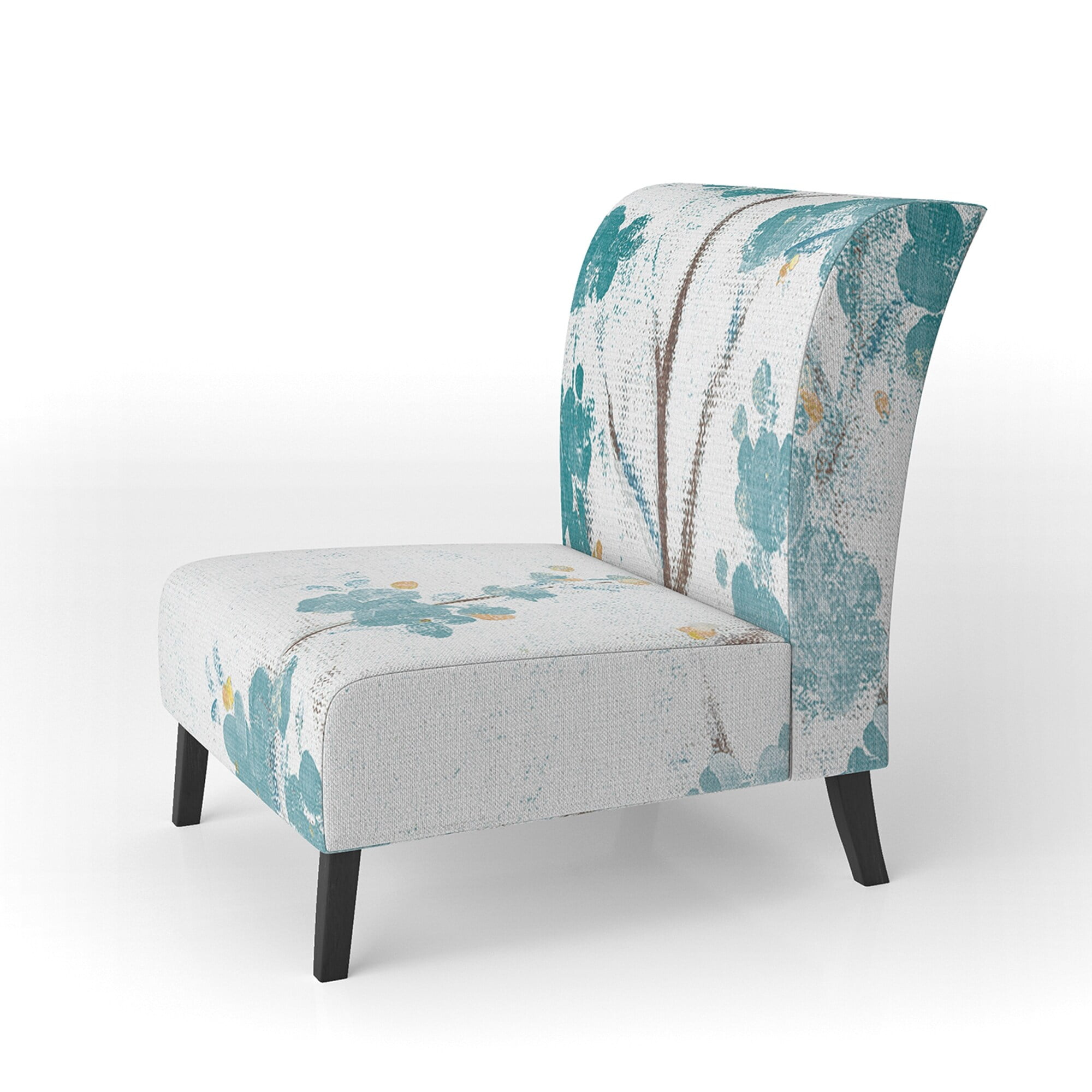 Designart "Teal Cherry Blossoms II" Upholstered Traditional Accent ...