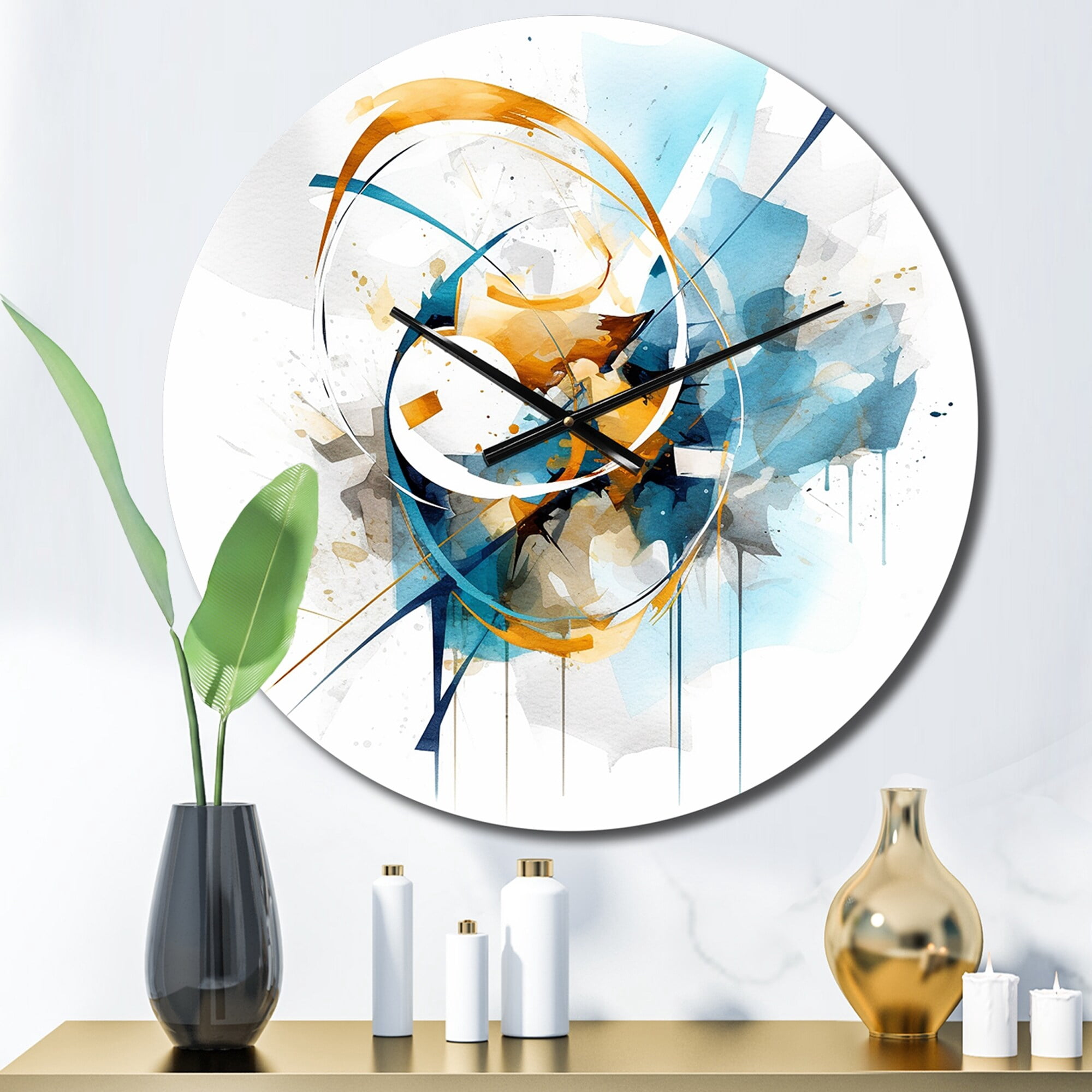 Designart "Teal & Gold Posh Resonance II" Minimalism Oversized Wall ...