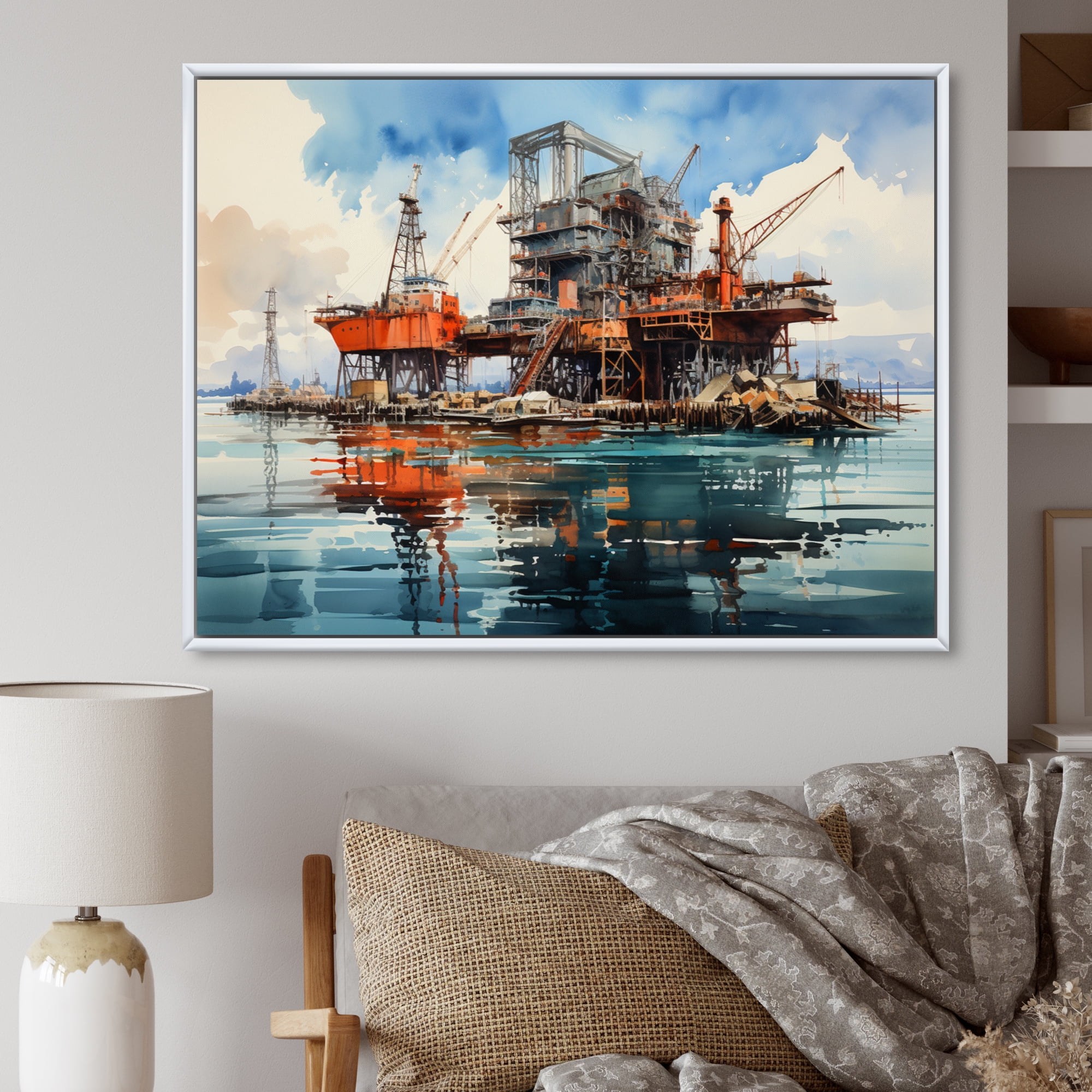 Designart "Teal Oil Rigs landscapes Offshore II" Oil Rigs / Fields ...