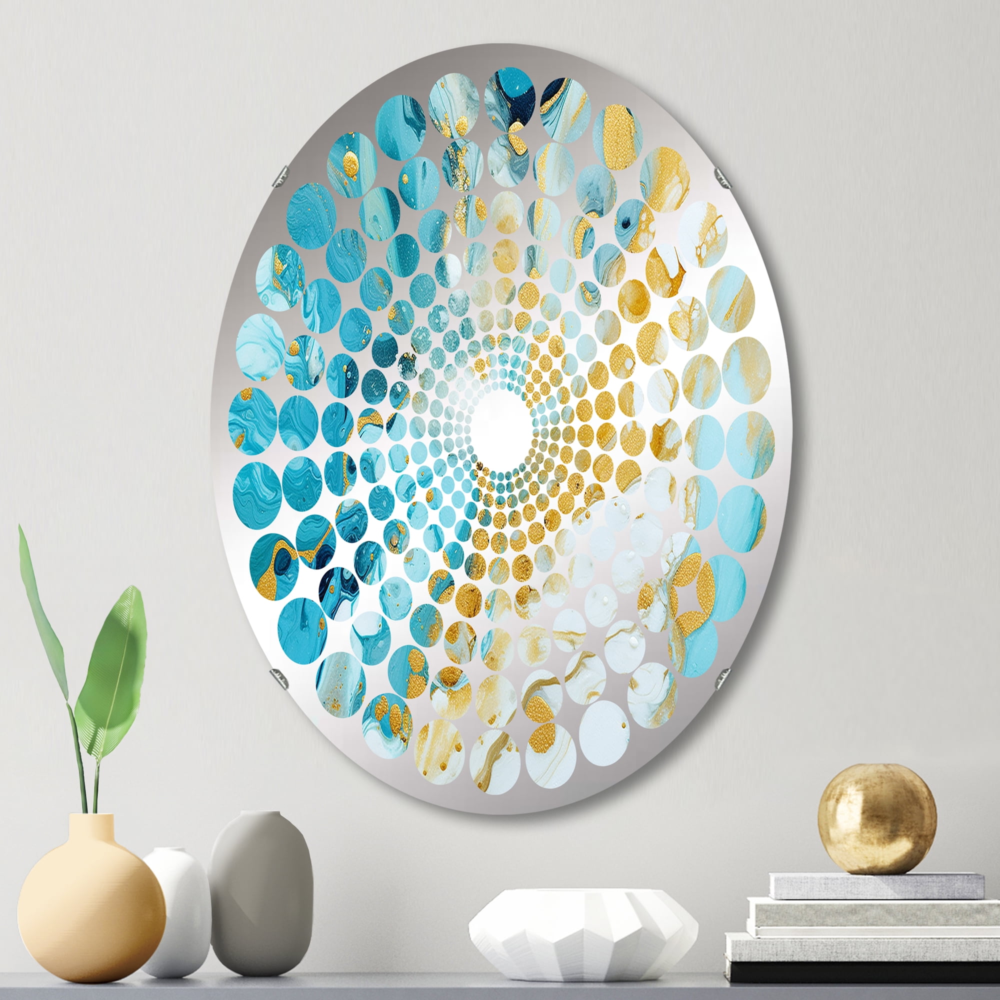 Designart "Teal Opulence Fluid Masterpiece XII" Abstract Radial Dot ...
