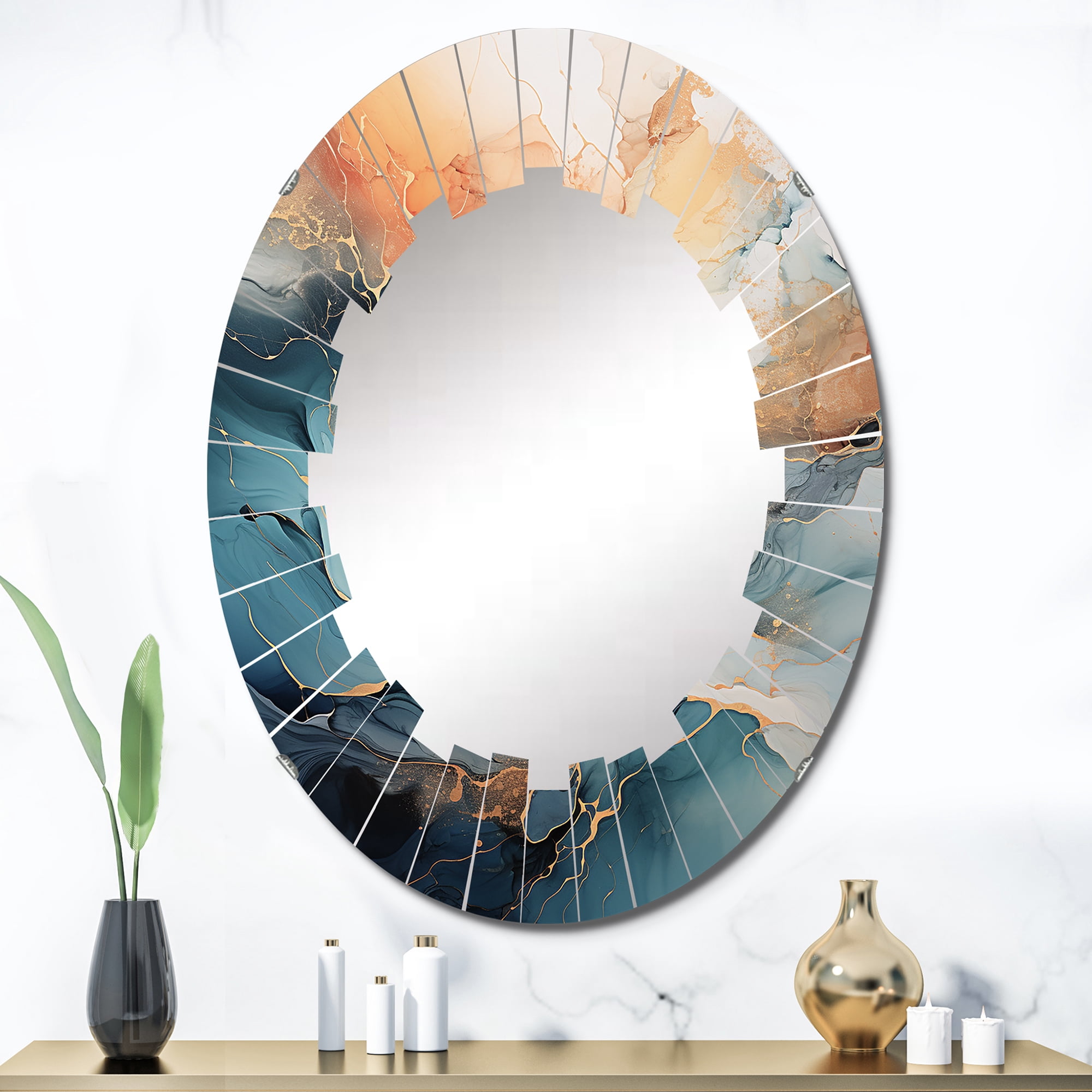 Designart "Teal Orange Bold Abstract Flow composition II" Abstract ...