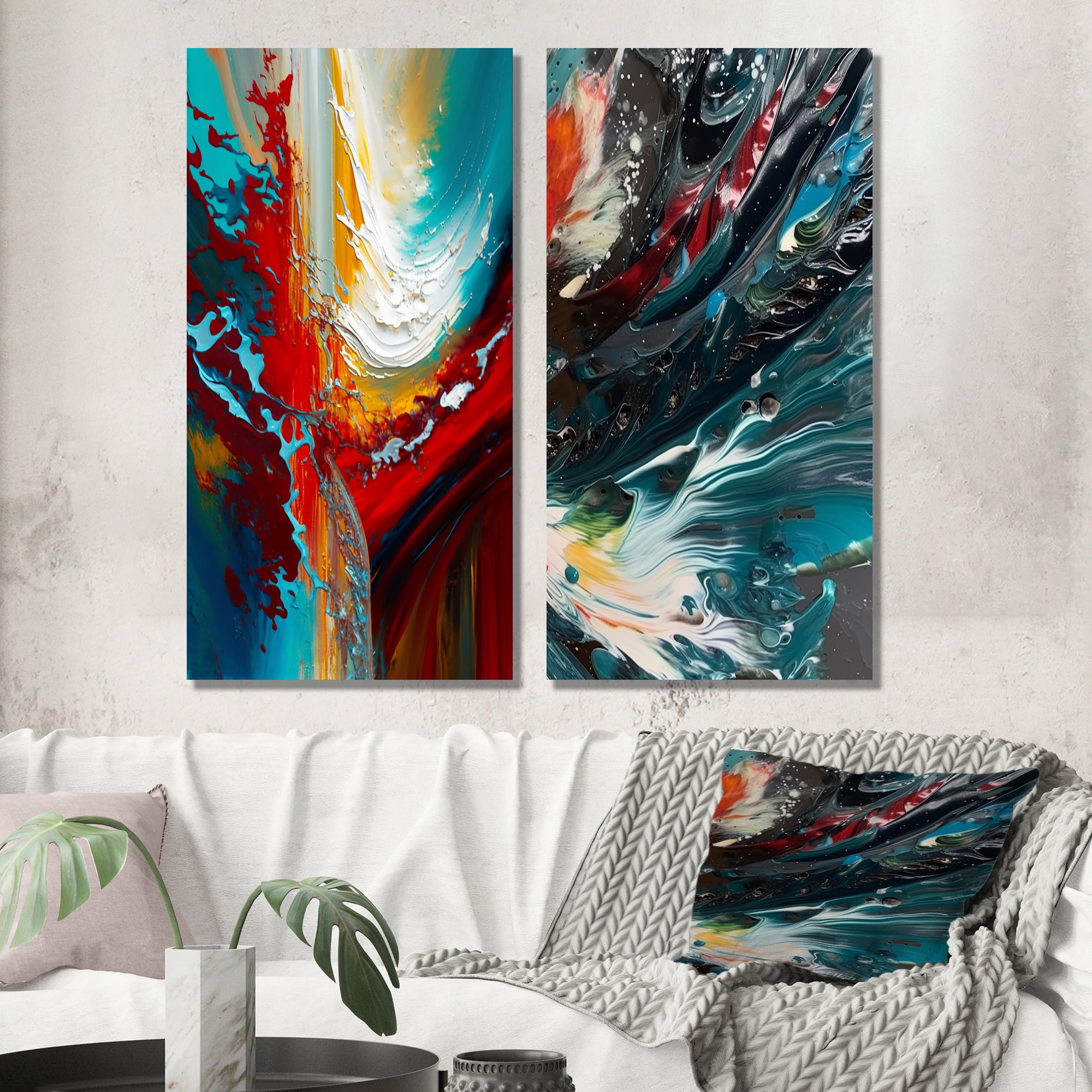 Designart "Teal Rhythms Abstract Awakening" Abstract Painting Wall Art ...