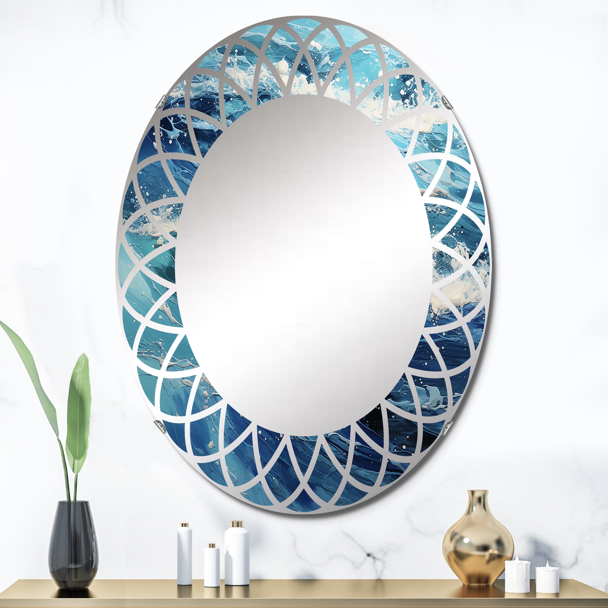 Designart "Teal White Ocean Charm Pointillism II" Nautical & Beach ...