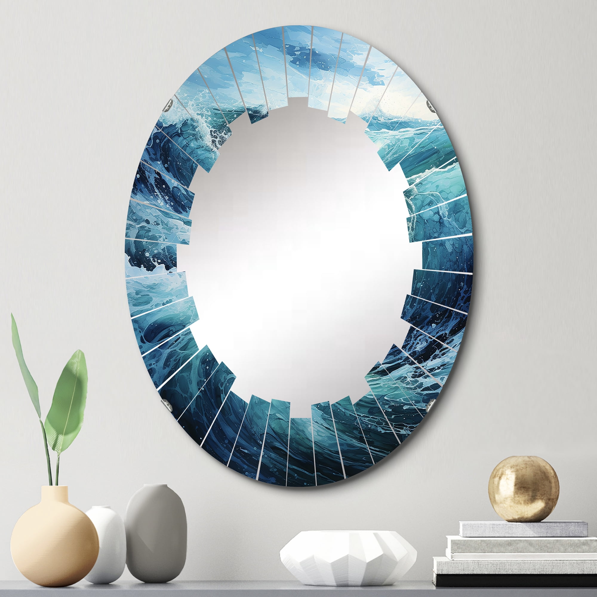 Designart "Teal White Ocean Charm Pointillism IV" Nautical & Beach ...