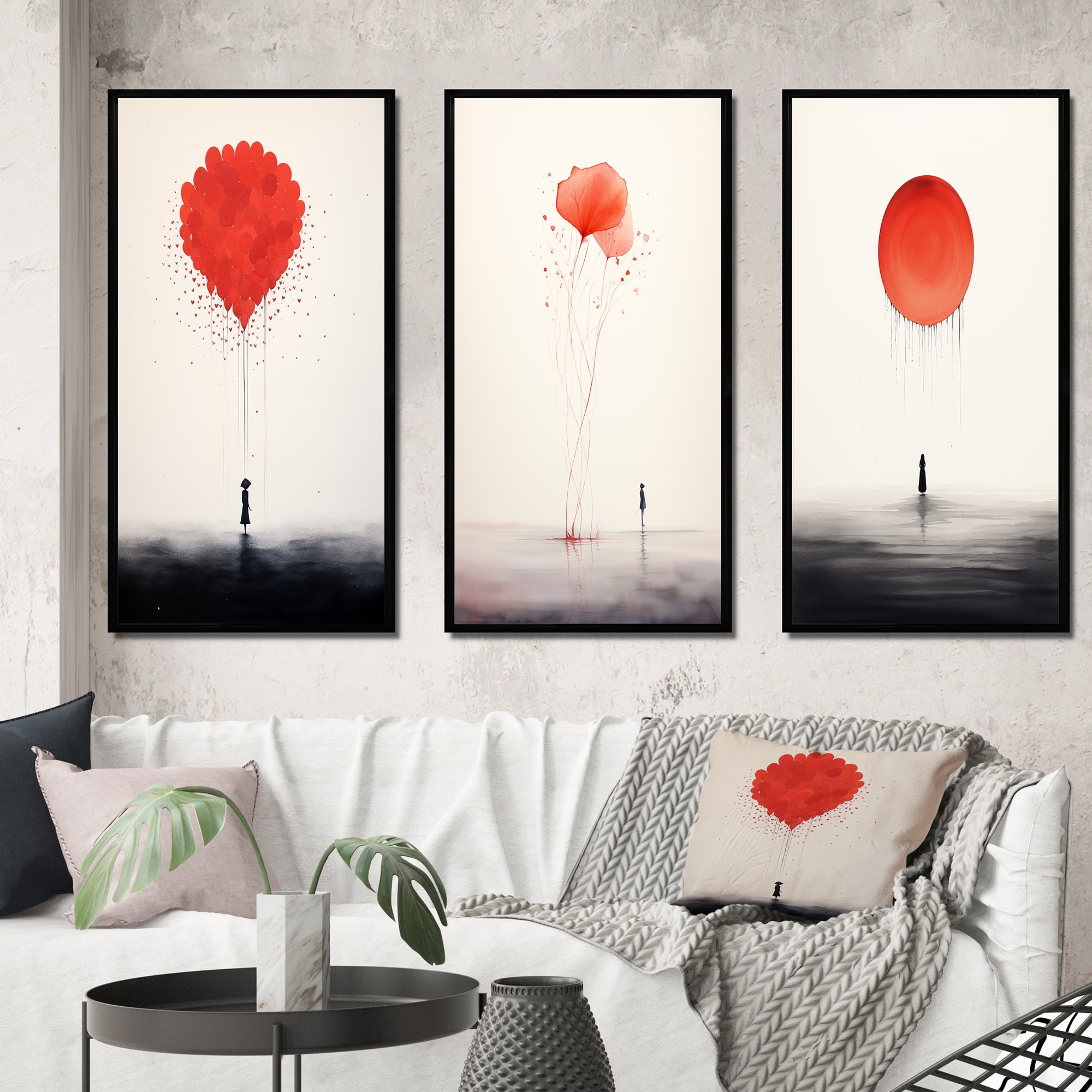 Designart "Tender Red Serenity Minimal Watercolor II" Abstract ...