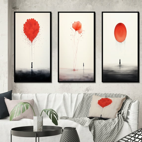 Designart "Tender Red Serenity Minimal Watercolor II" Abstract ...