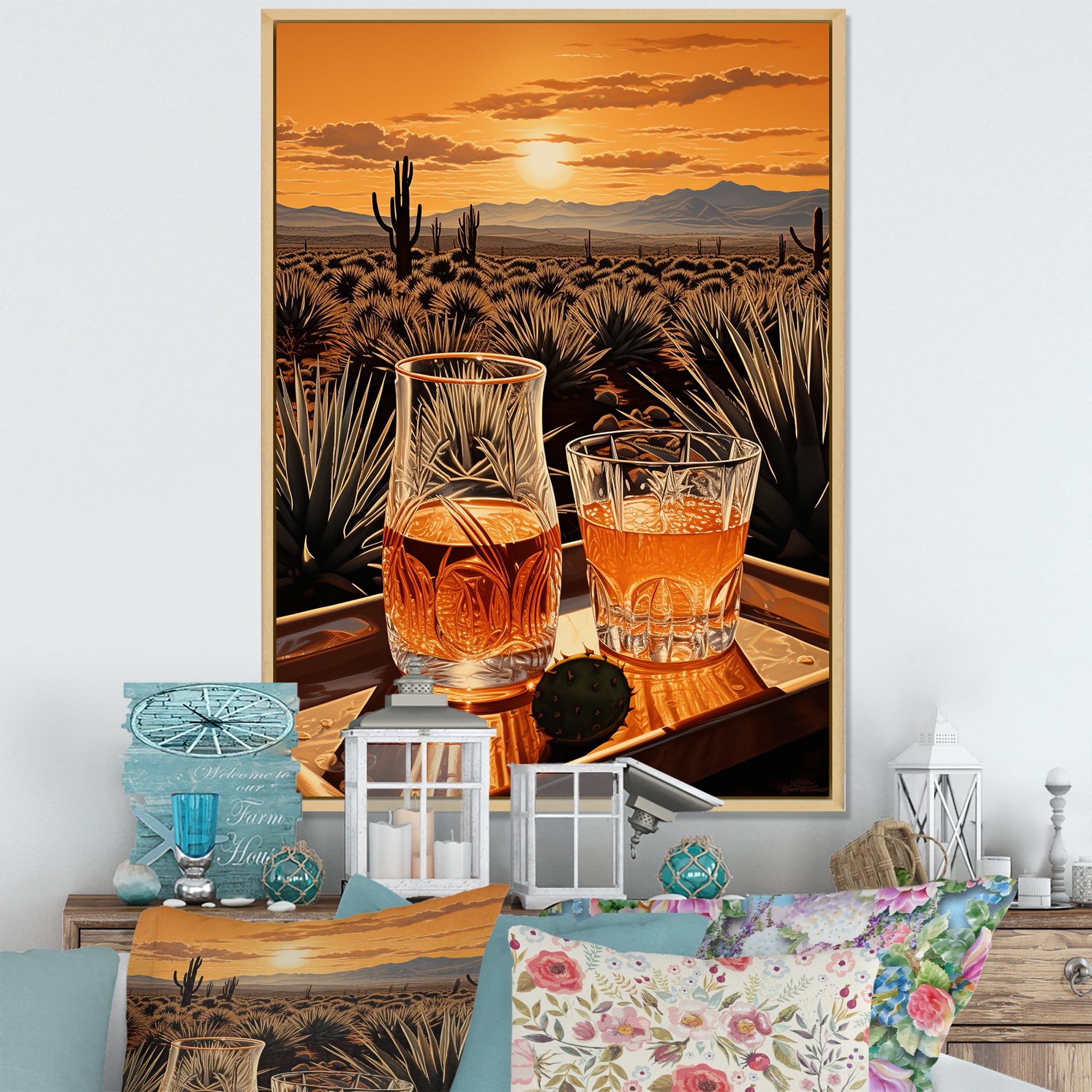 Designart "Tequila Sunrise Orange and Grey Mexican Art" Food & Beverage ...