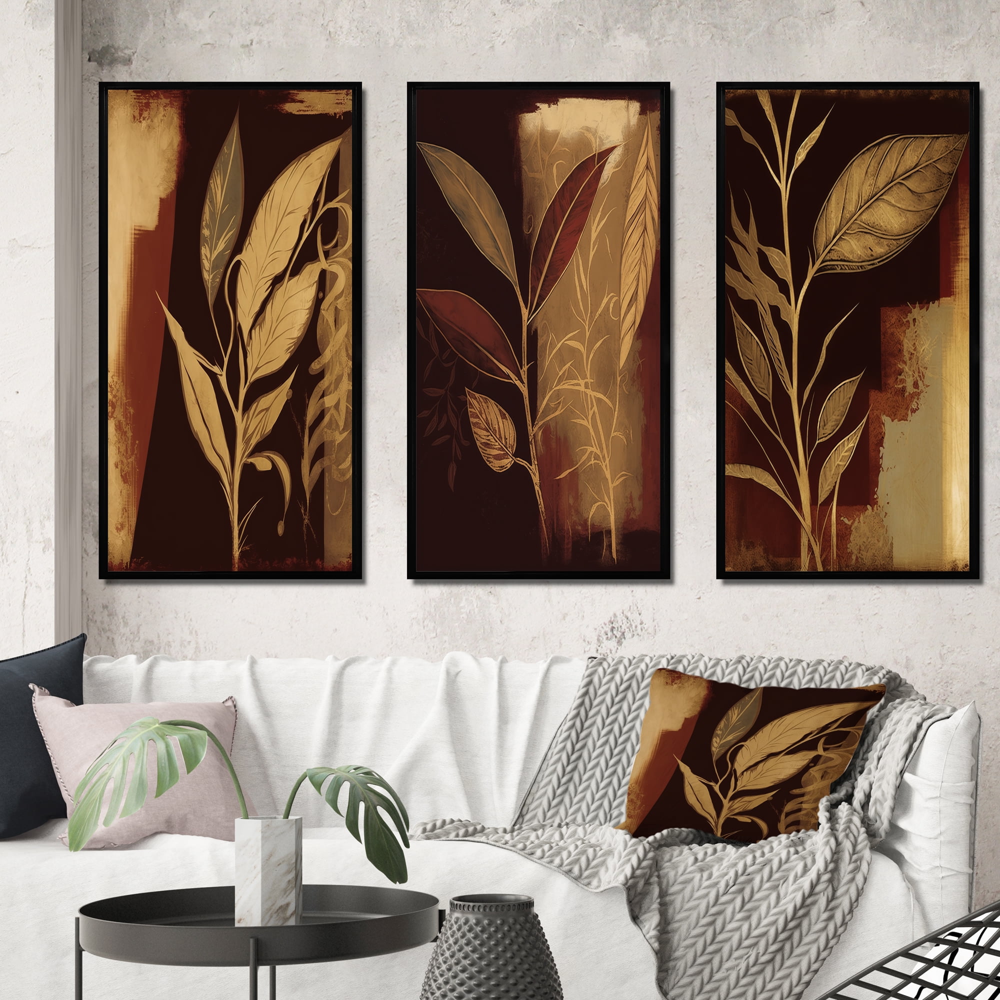 Designart "Terra Cotta Chocolate Leaves Earthy Elegance I" Landscape ...