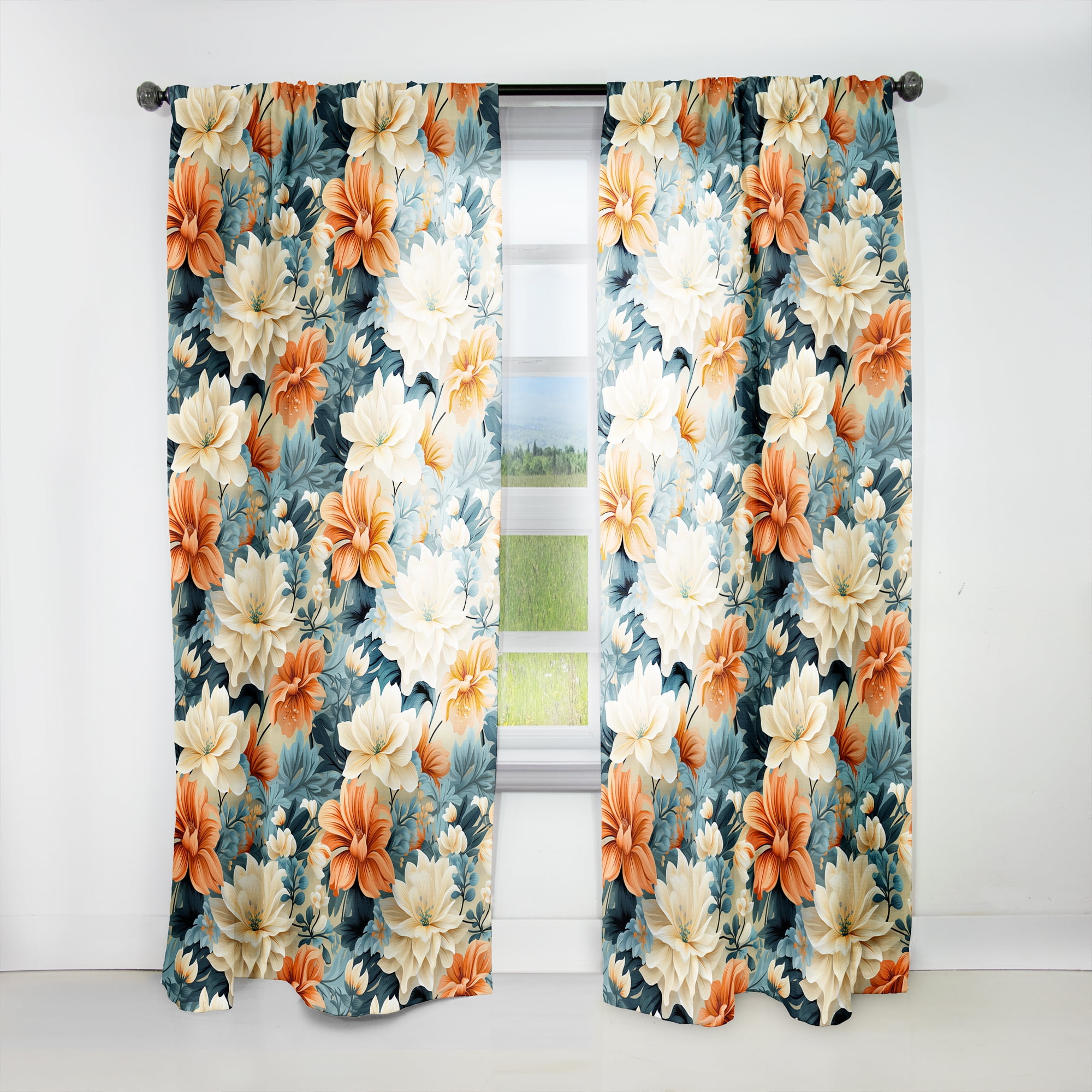 Designart "Terracotta And Azure Blooms" Floral Room Darkening Single ...