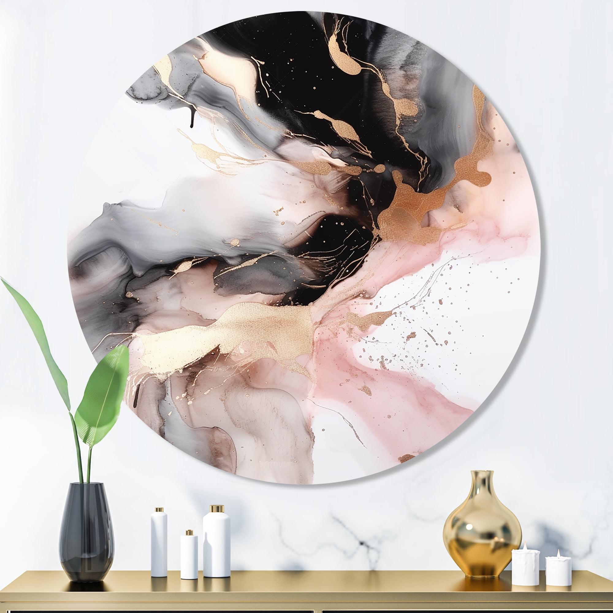 Designart "Textured Splash Pink and Black Marble I" Abstract Marble ...