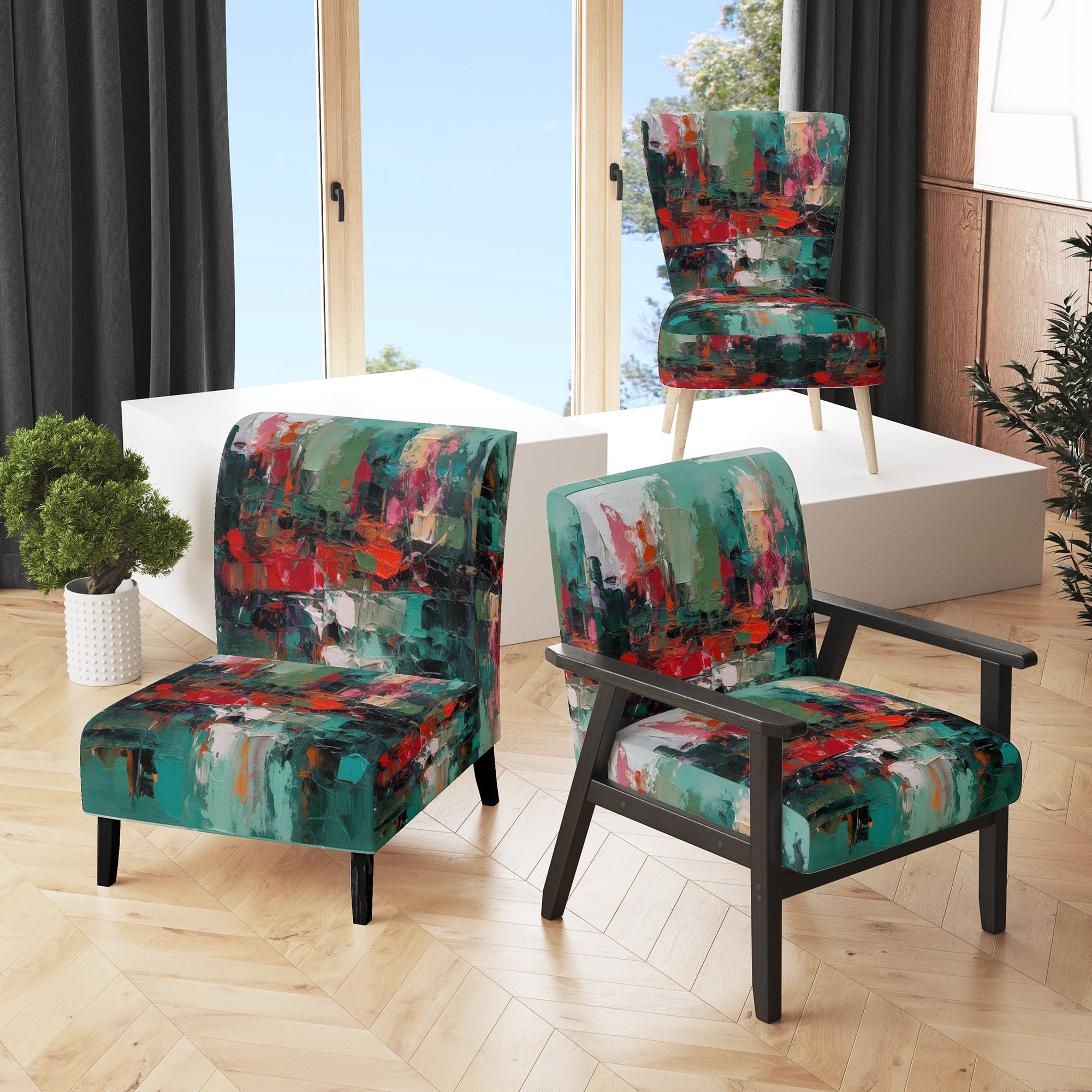 Designart "Textures of the Mind in Red and Green II" Red Abstract ...