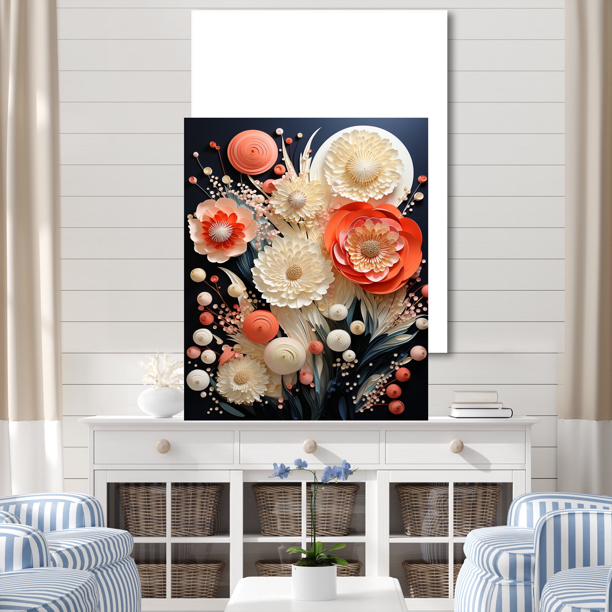 Designart "The Abstracted Essence Of Coral Blossoms" Coastal Coral ...