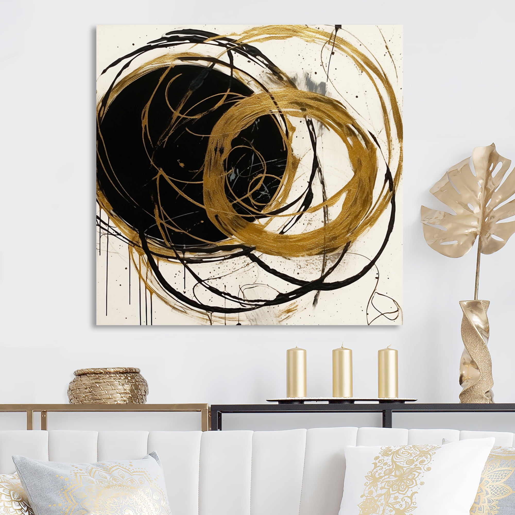 Designart "The Art Of Chaos Black and Gold I" Abstract Painting Metal ...