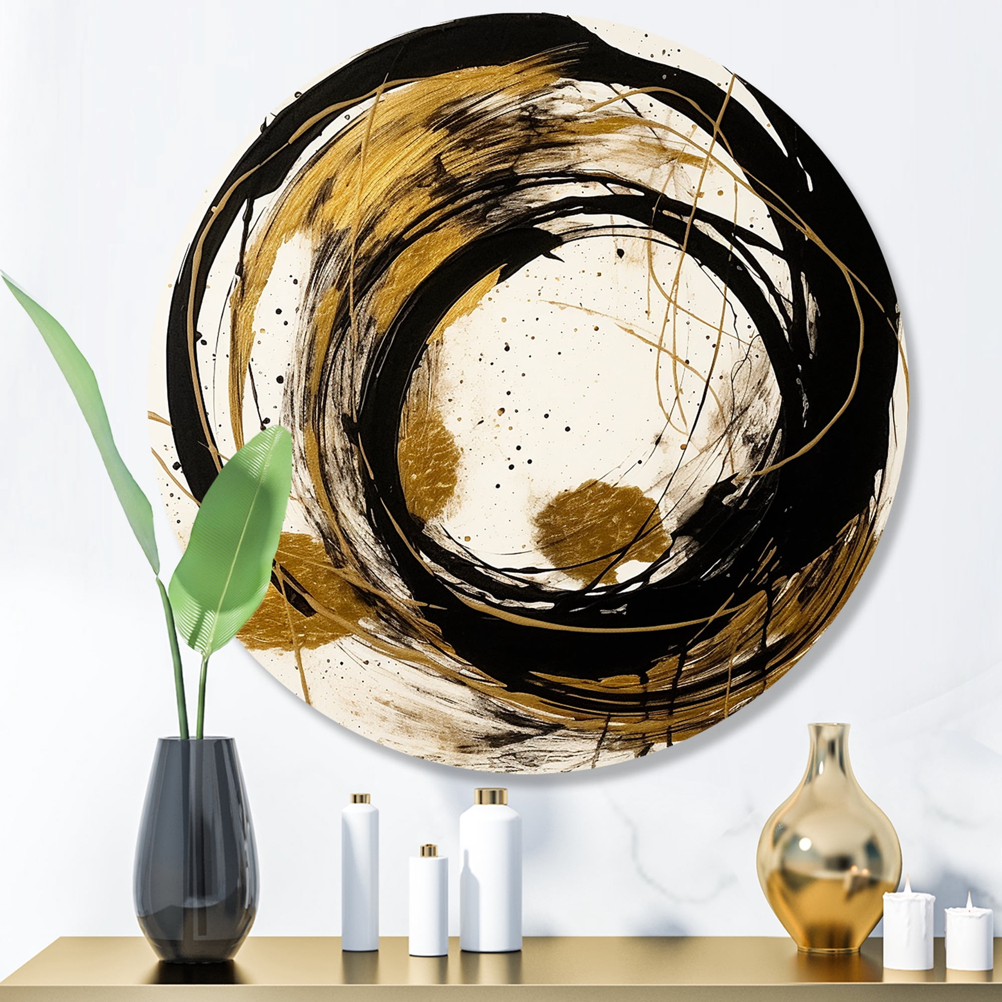 Designart "The Art Of Chaos Black and Gold IV" Abstract Painting Metal ...