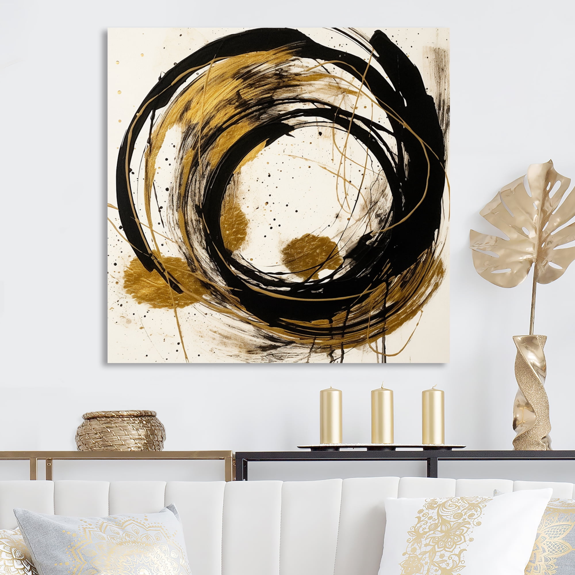 Designart "The Art Of Chaos Black and Gold IV" Abstract Painting Metal ...