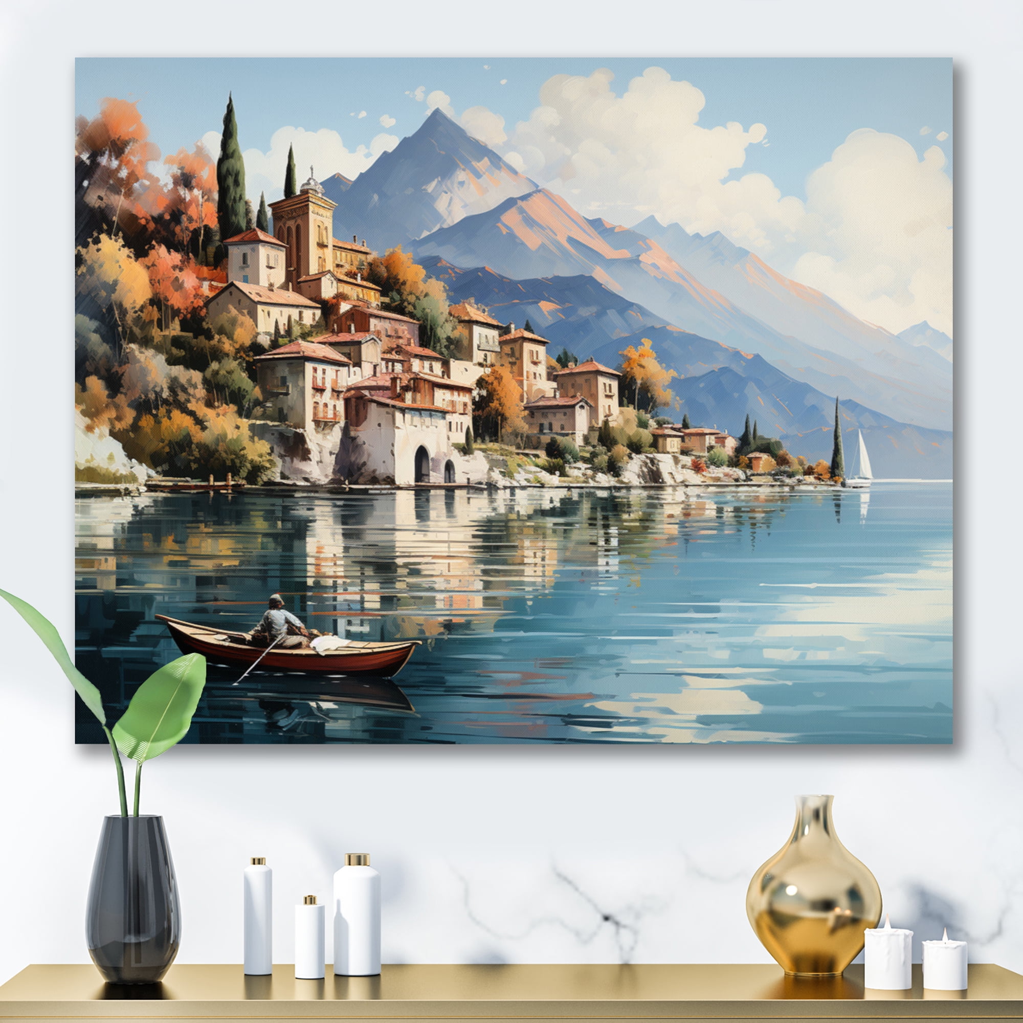 Designart "The Beauty of Lake Como in Italy" Landscapes Wall Decor ...
