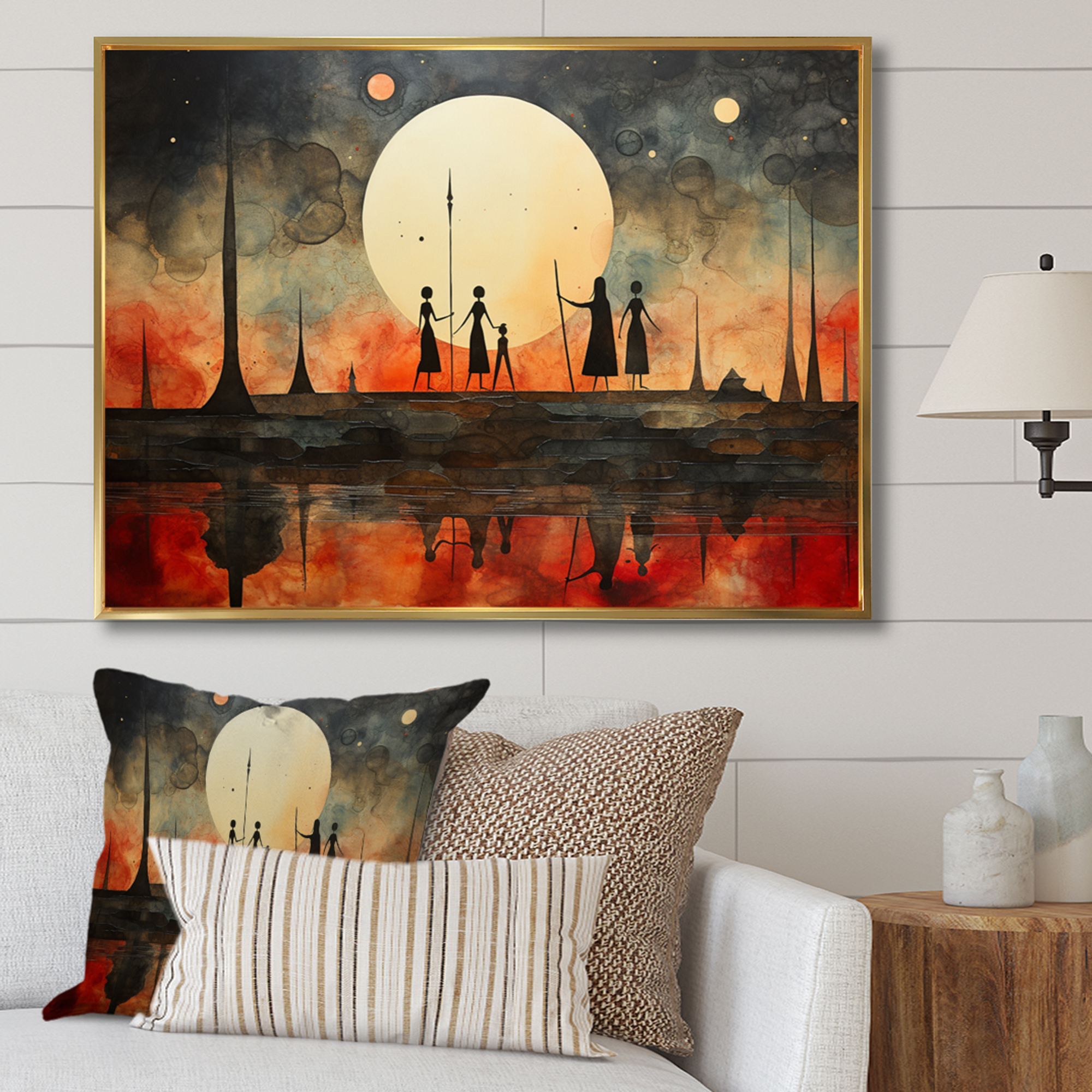 Designart "The Birth Coral and Grey Mexican Art" Mexican Floater Framed ...
