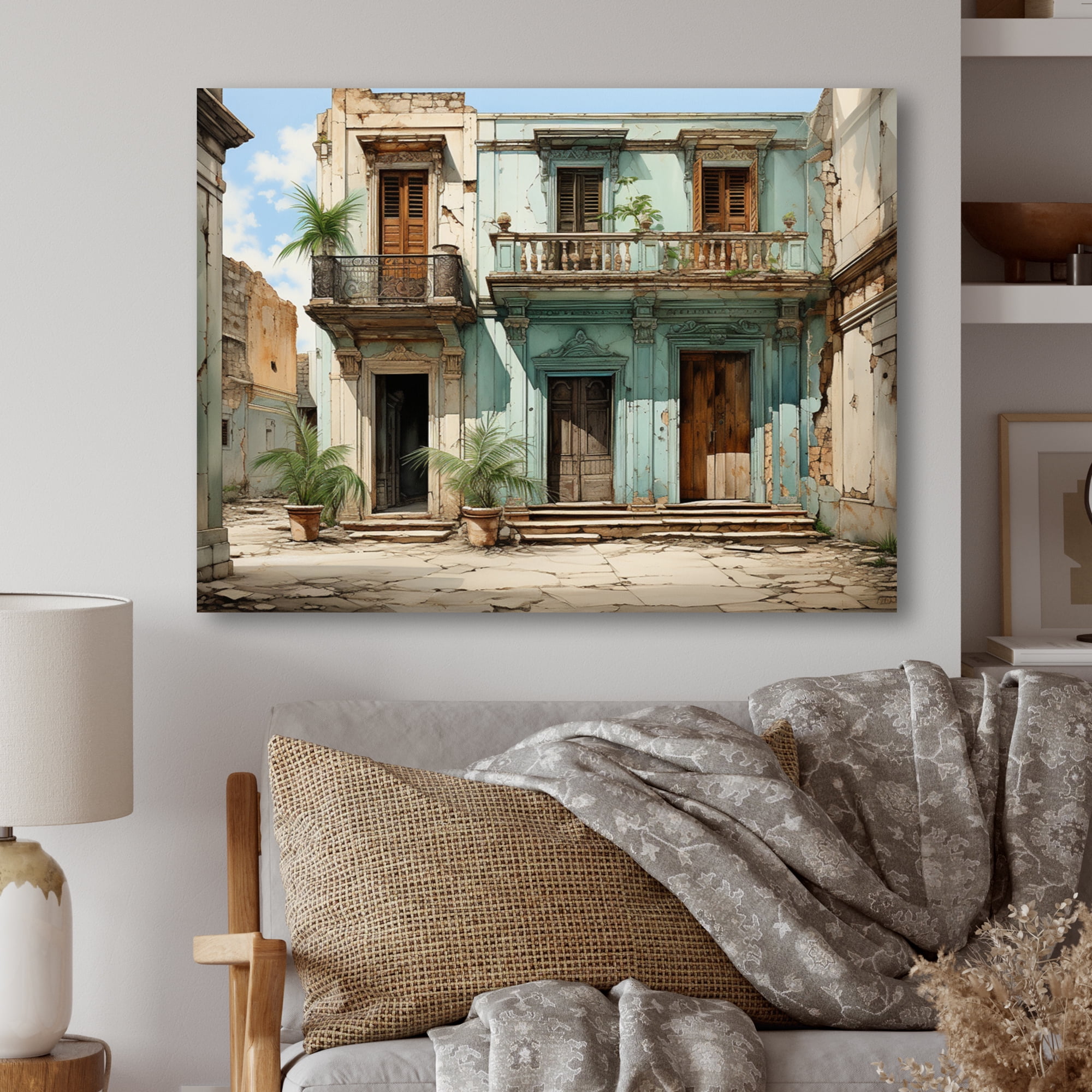 Designart "The Blue House Cuban Architecture I" Architecture Metal Art ...