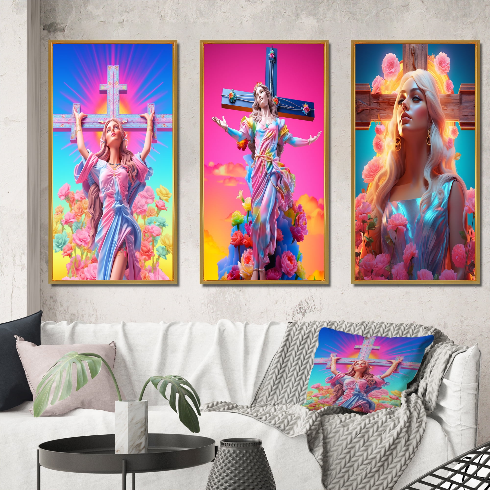 Designart "The Cross & Barbie Jesus VII" Christianism Framed Wall Art ...