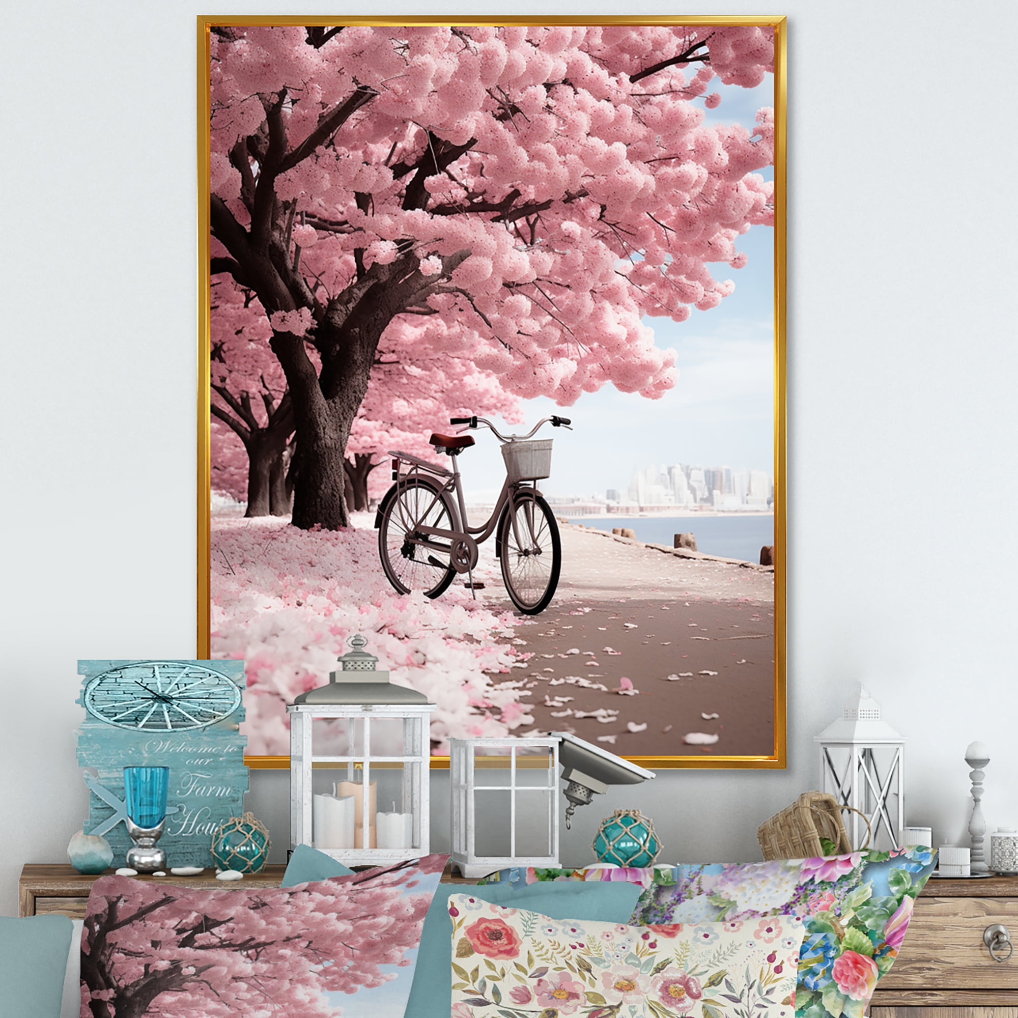 Designart "The Cycle of Life on a Bicycle I" Bicycle Floater Framed ...