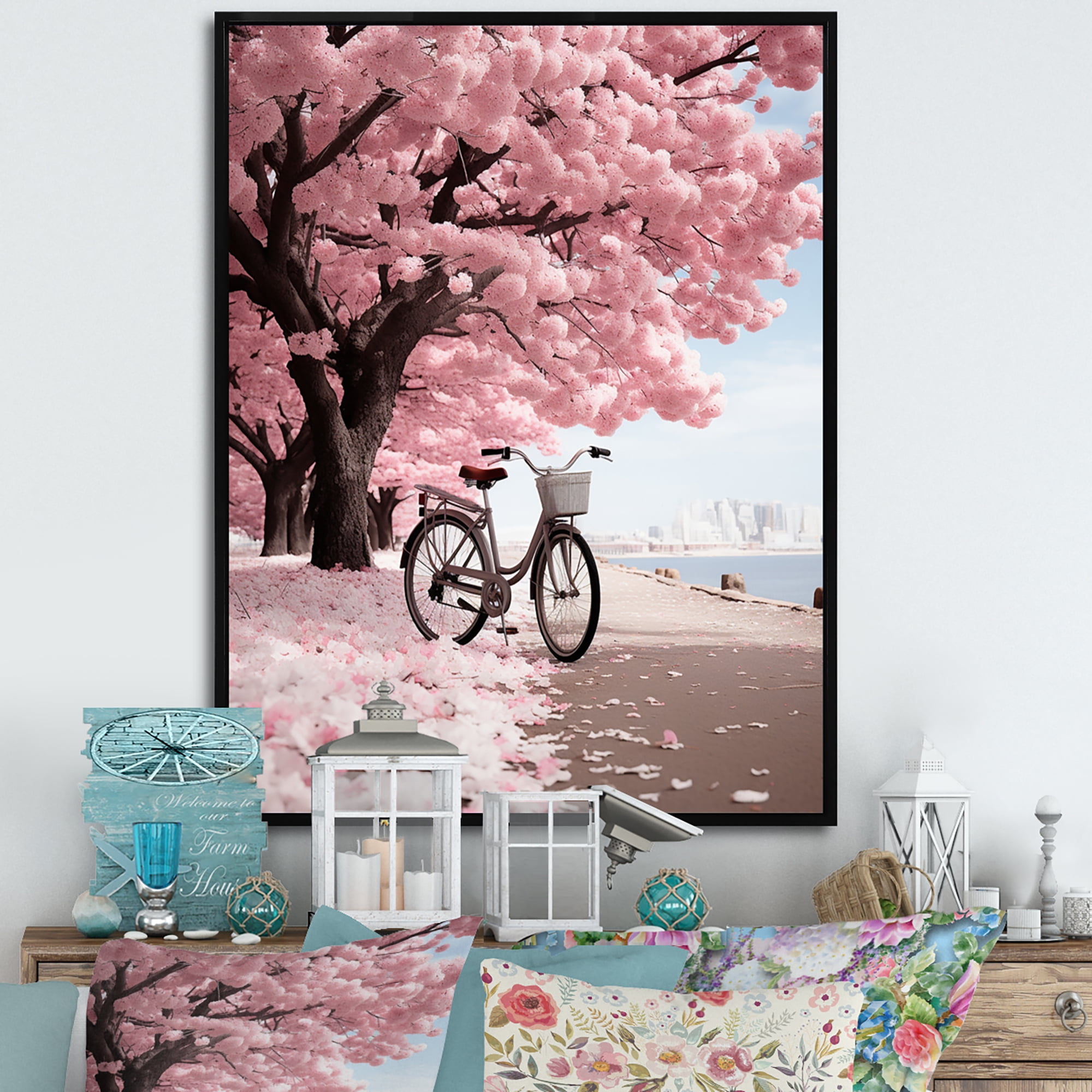 Designart "The Cycle of Life on a Bicycle I" Bicycle Floater Framed ...
