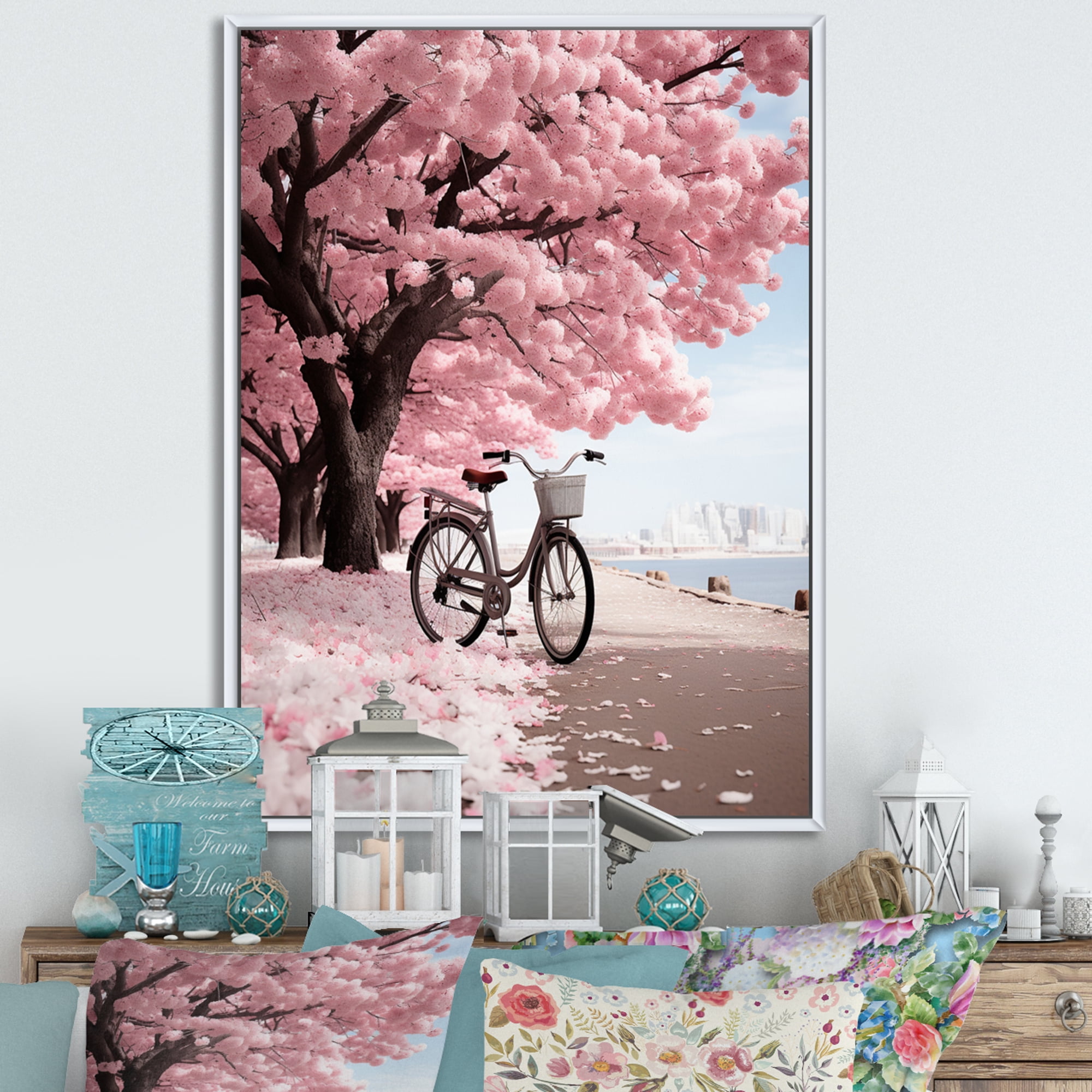Designart "The Cycle of Life on a Bicycle I" Bicycle Floater Framed ...
