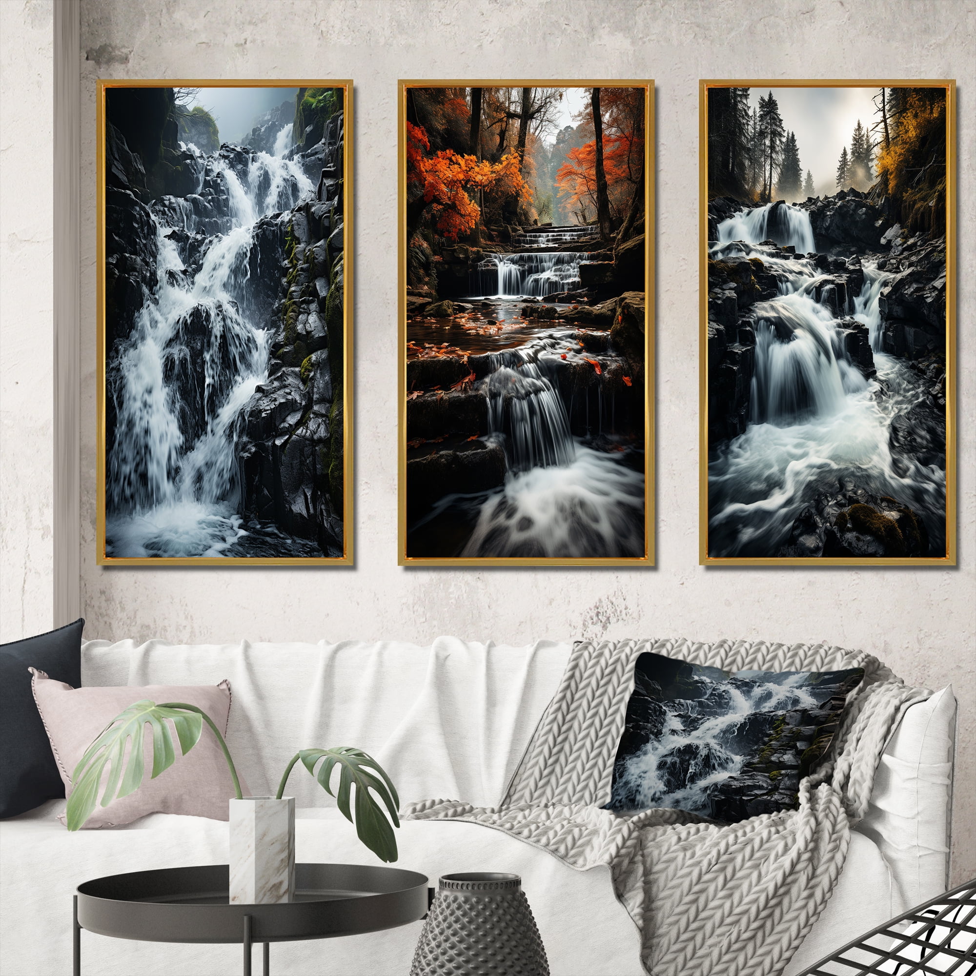 Designart "The Dynamic Rhythm of Falling Water" Landscapes Framed Wall ...