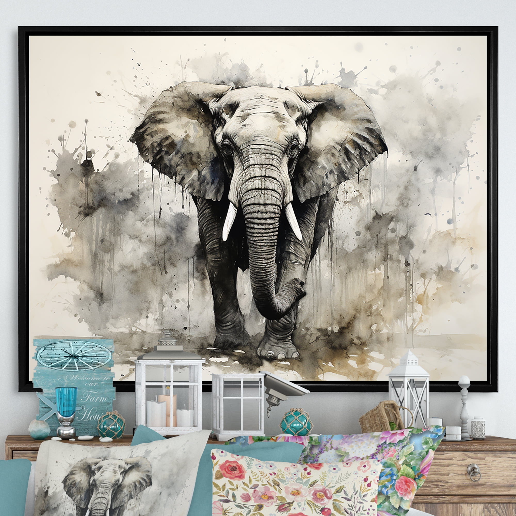 Designart "The Elegance Of Elephant Motion" Animals Elephant Floater ...