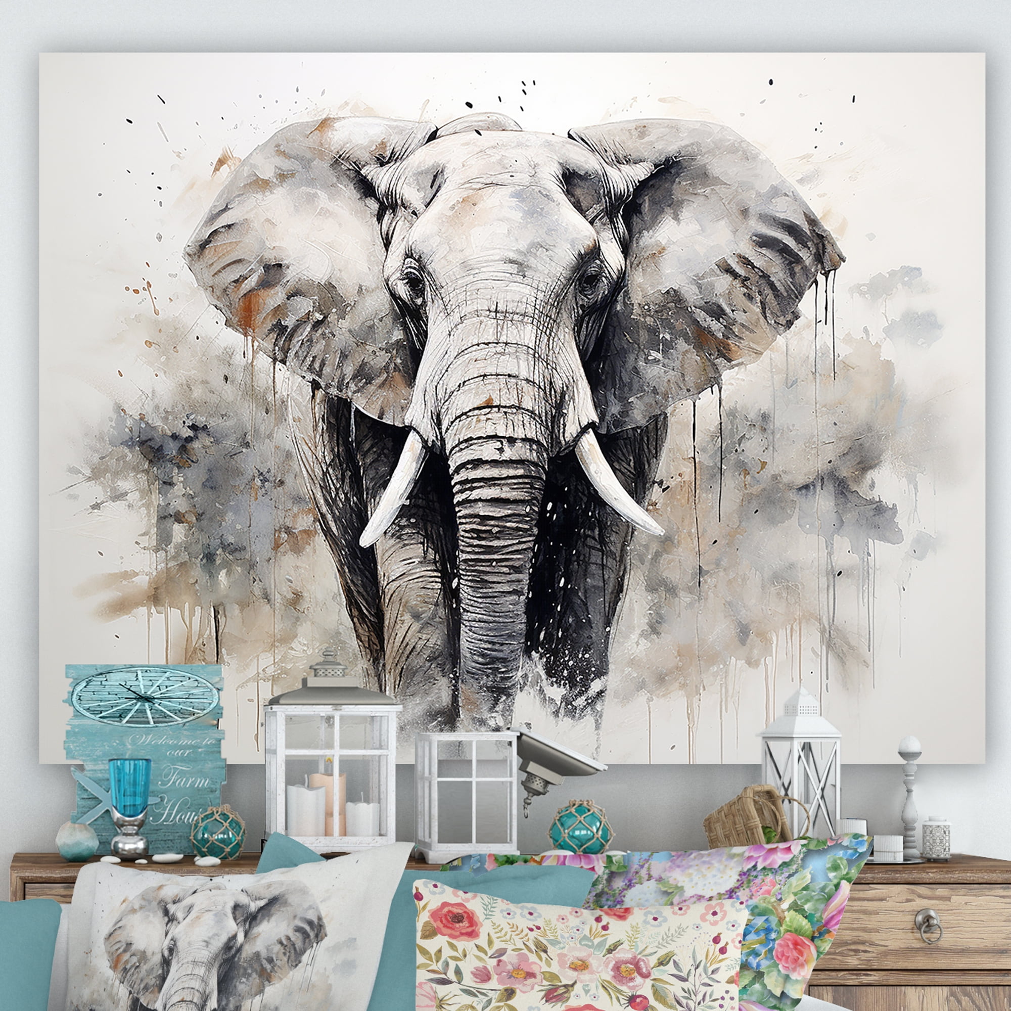 Designart "The Elegance Of Elephant Motion II" Animals Elephant Canvas ...