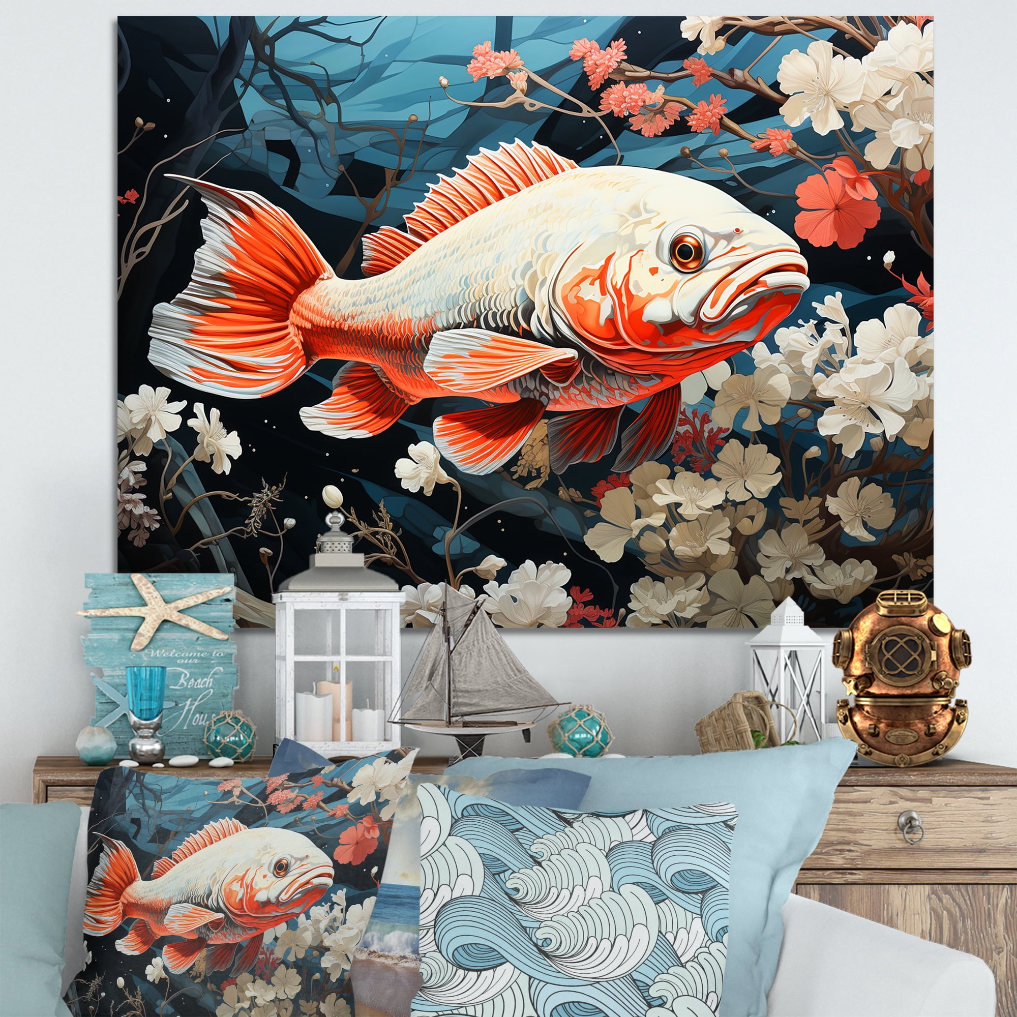 Designart "The Eloquent Dance Of Japanese Fish" Coastal Coral Under ...