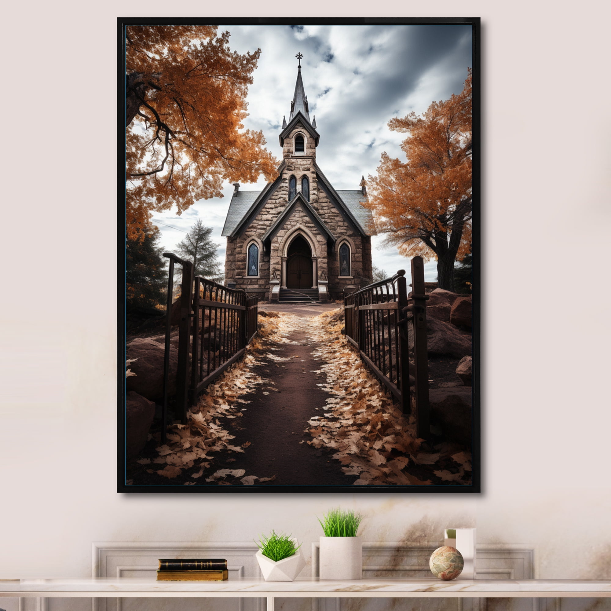Designart "The Gate to Serenity at the Church" Spiritual Floater Framed ...