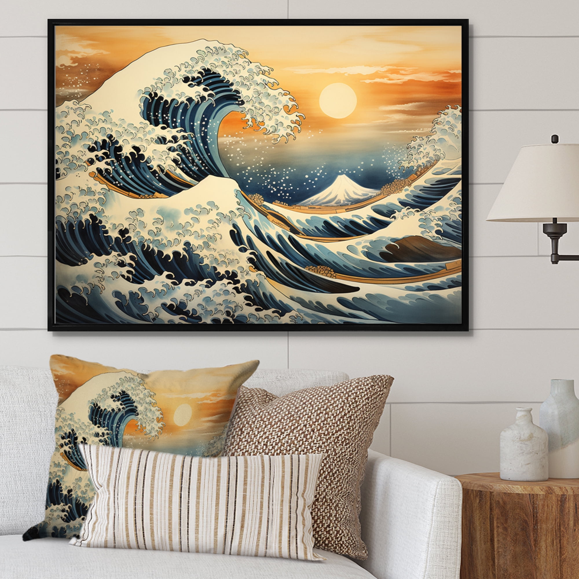 Designart "The Gold Great Wave A Masterpiece" Japan Art Floater Framed ...