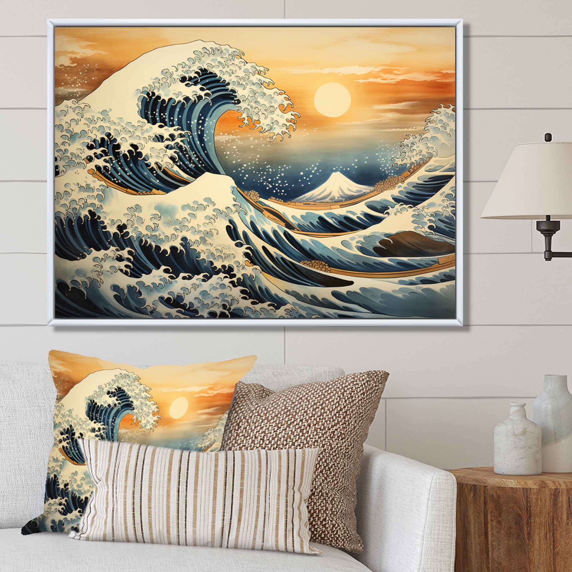 Designart "The Gold Great Wave A Masterpiece" Japan Art Floater Framed ...